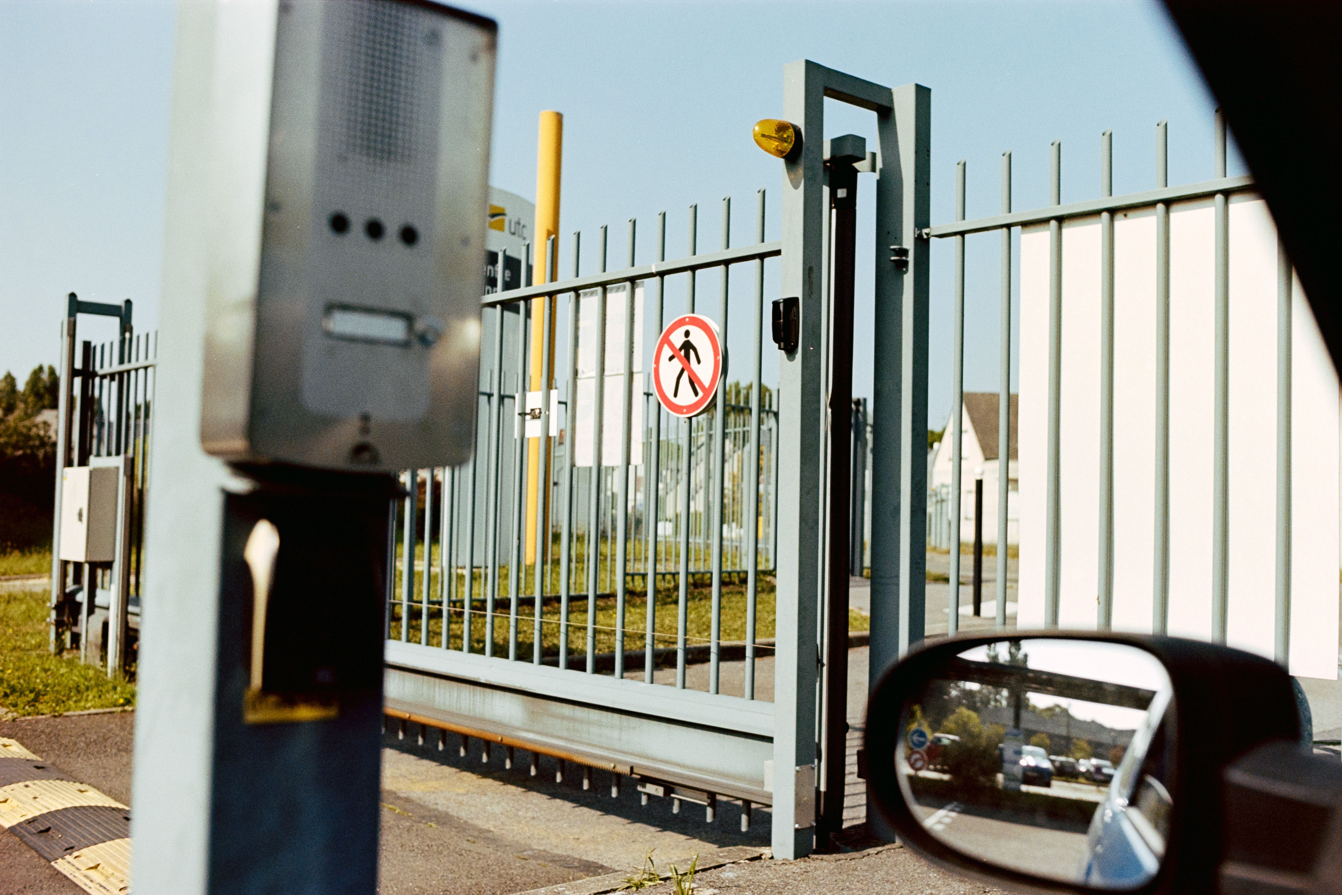 Security Gate with No Pedestrian Sign and Intercom · Free Stock Photo