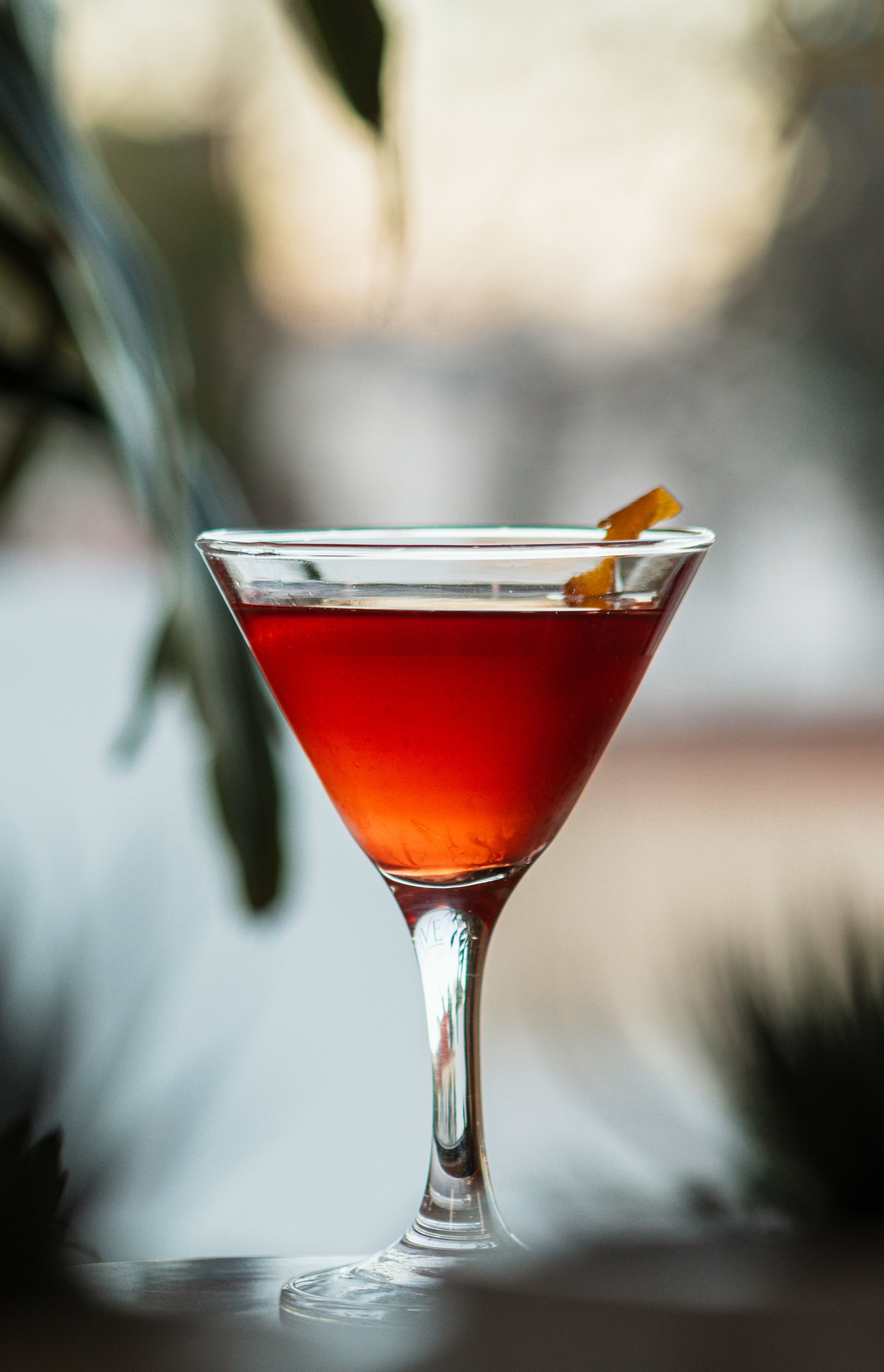 Elegant Red Cocktail with Lemon Twist · Free Stock Photo