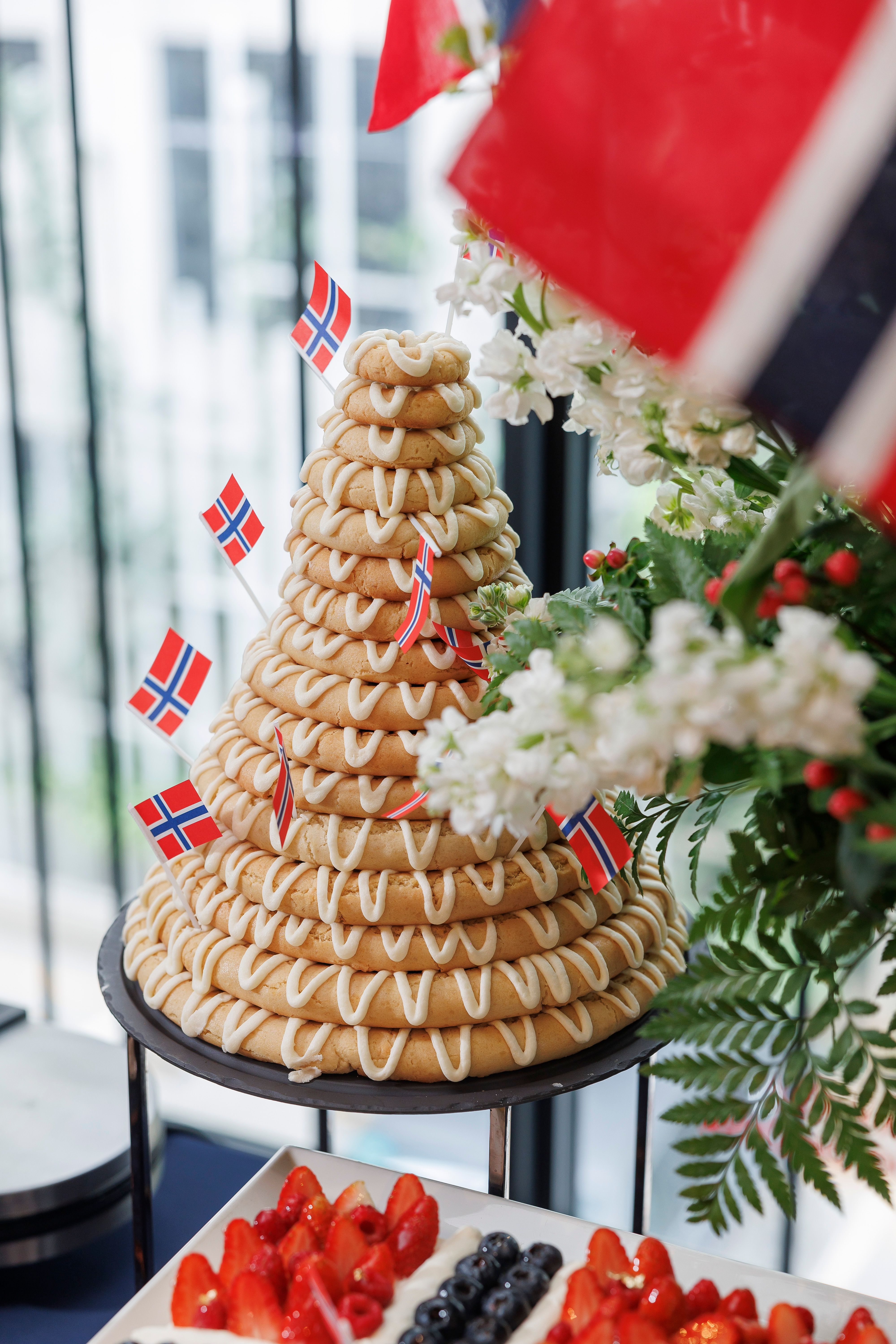 Traditional Kransekake with Norwegian Flags · Free Stock Photo