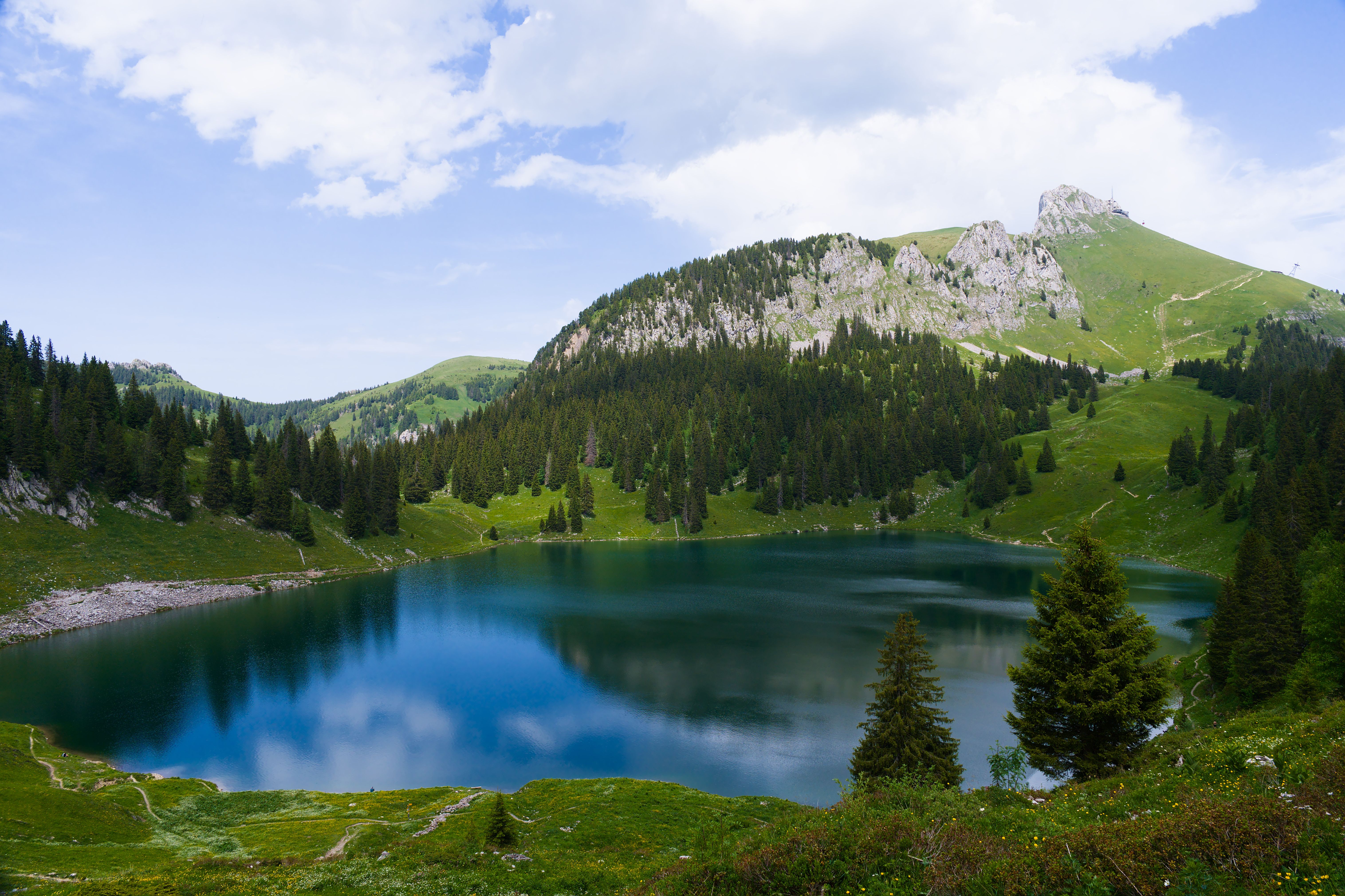 Scenic View of Lake and Mountains in Swiss Alps · Free Stock Photo