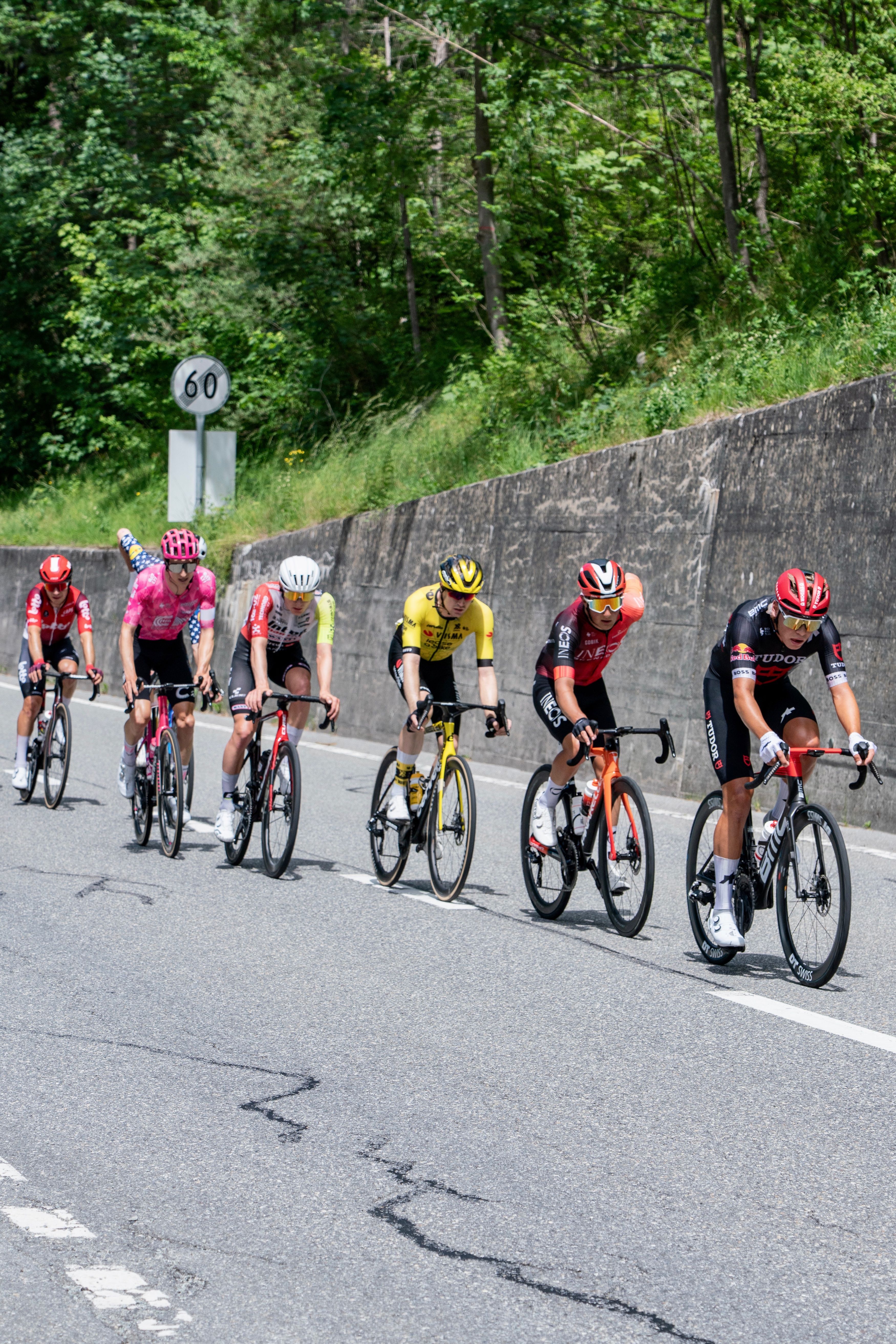Cyclists Competing in Intense Road Race · Free Stock Photo