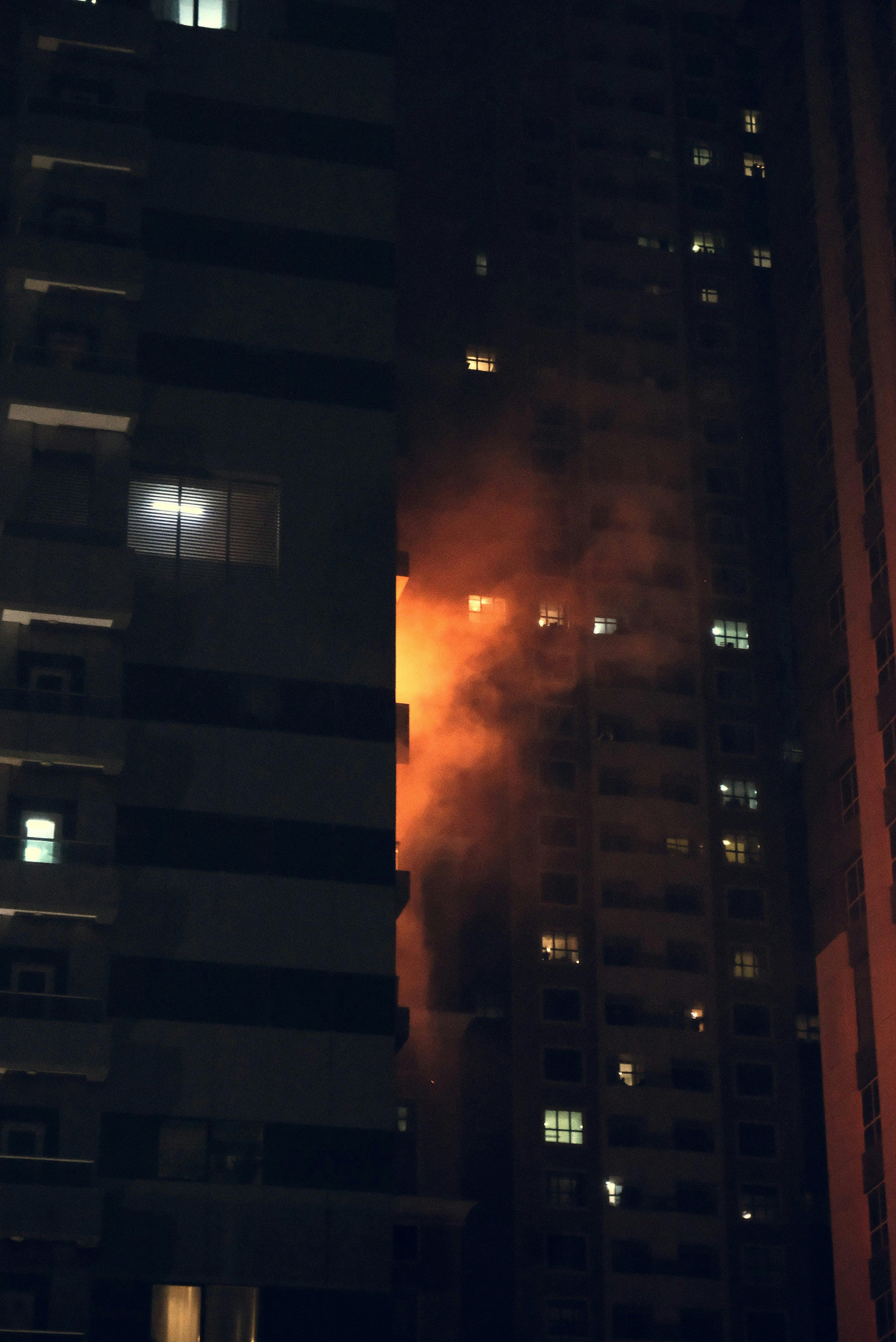 High-Rise Fire Disaster in Dubai at Night · Free Stock Photo