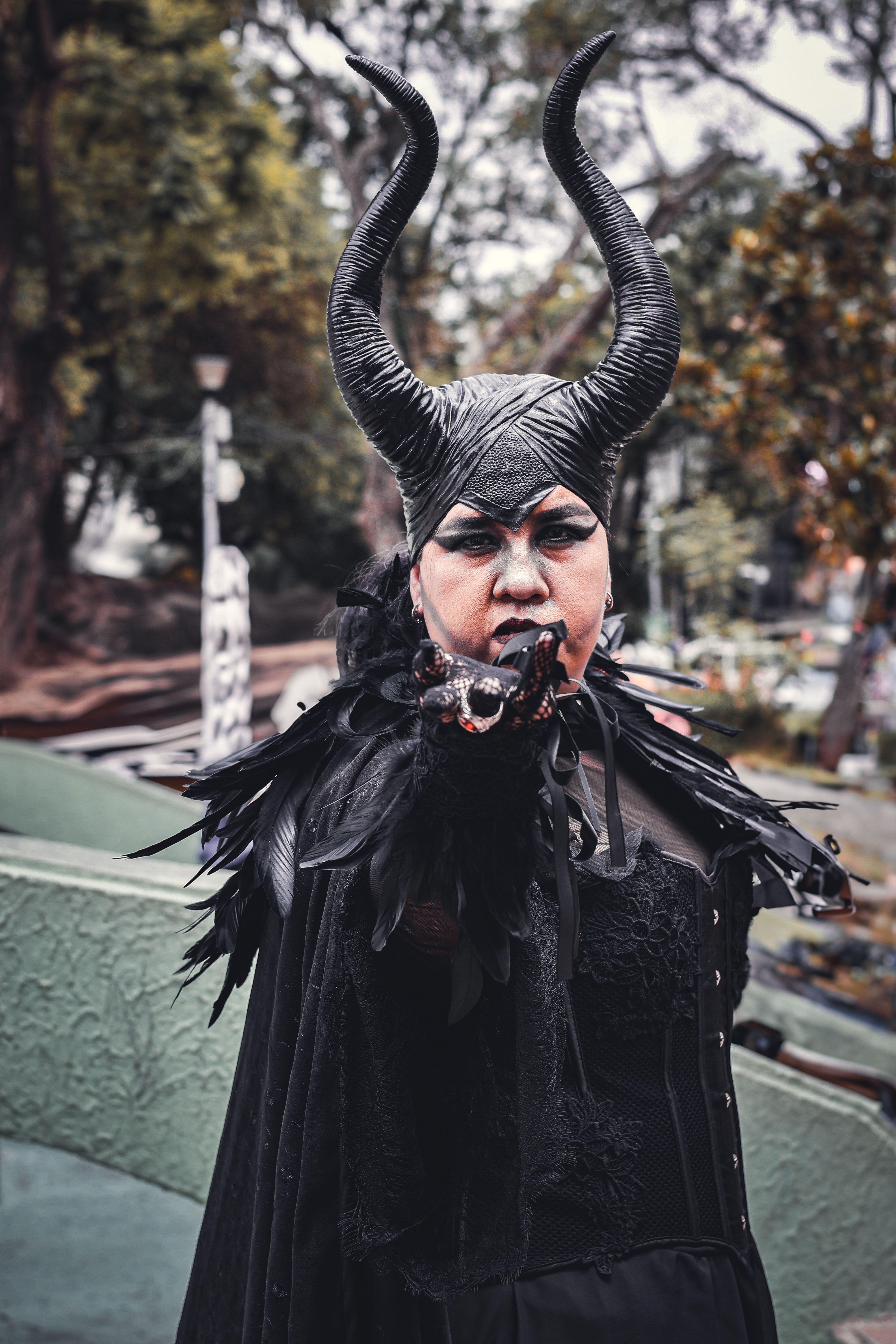 Dark Fantasy Costume with Horns Outdoors · Free Stock Photo