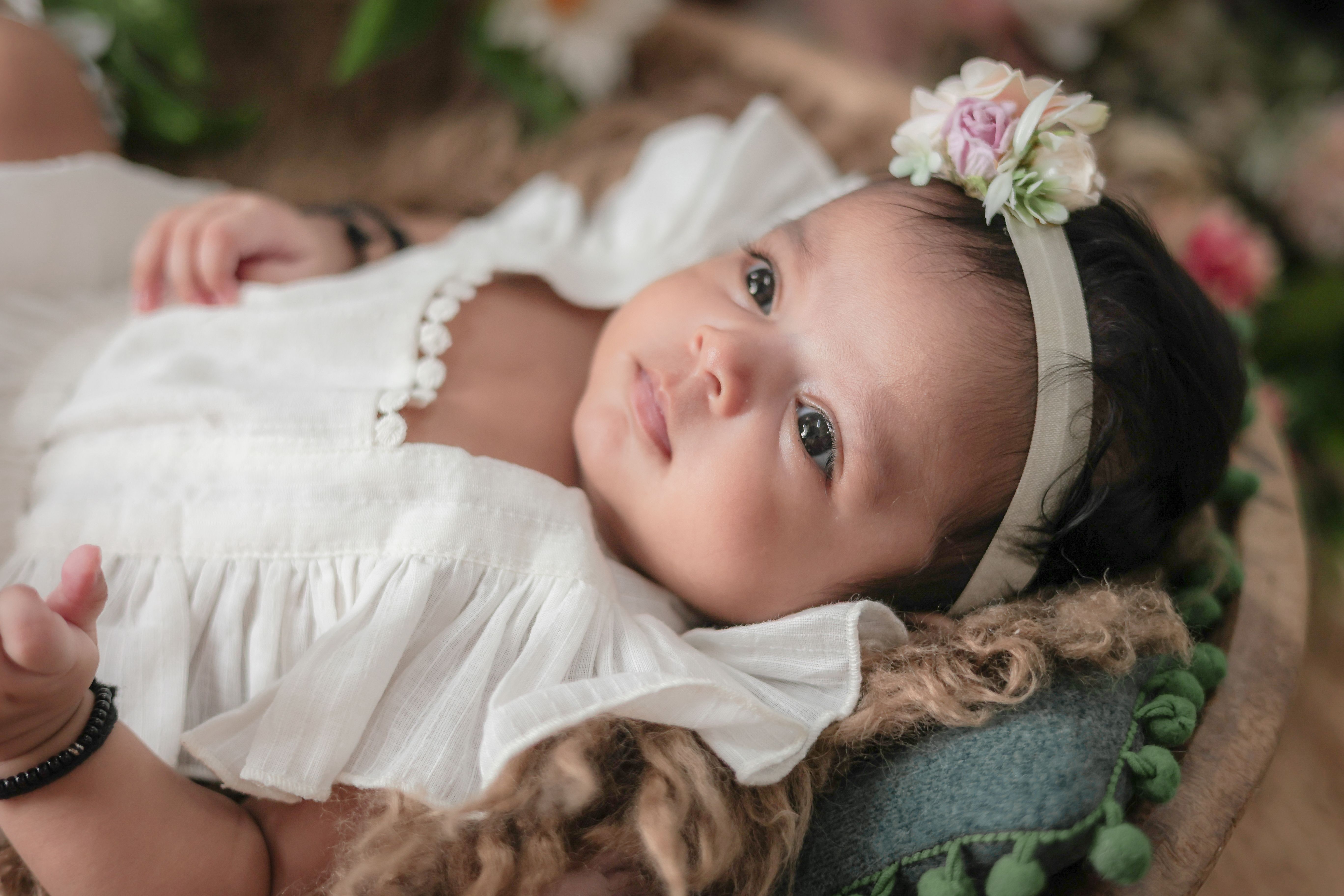 Adorable Baby with Flower Headband Smiling · Free Stock Photo