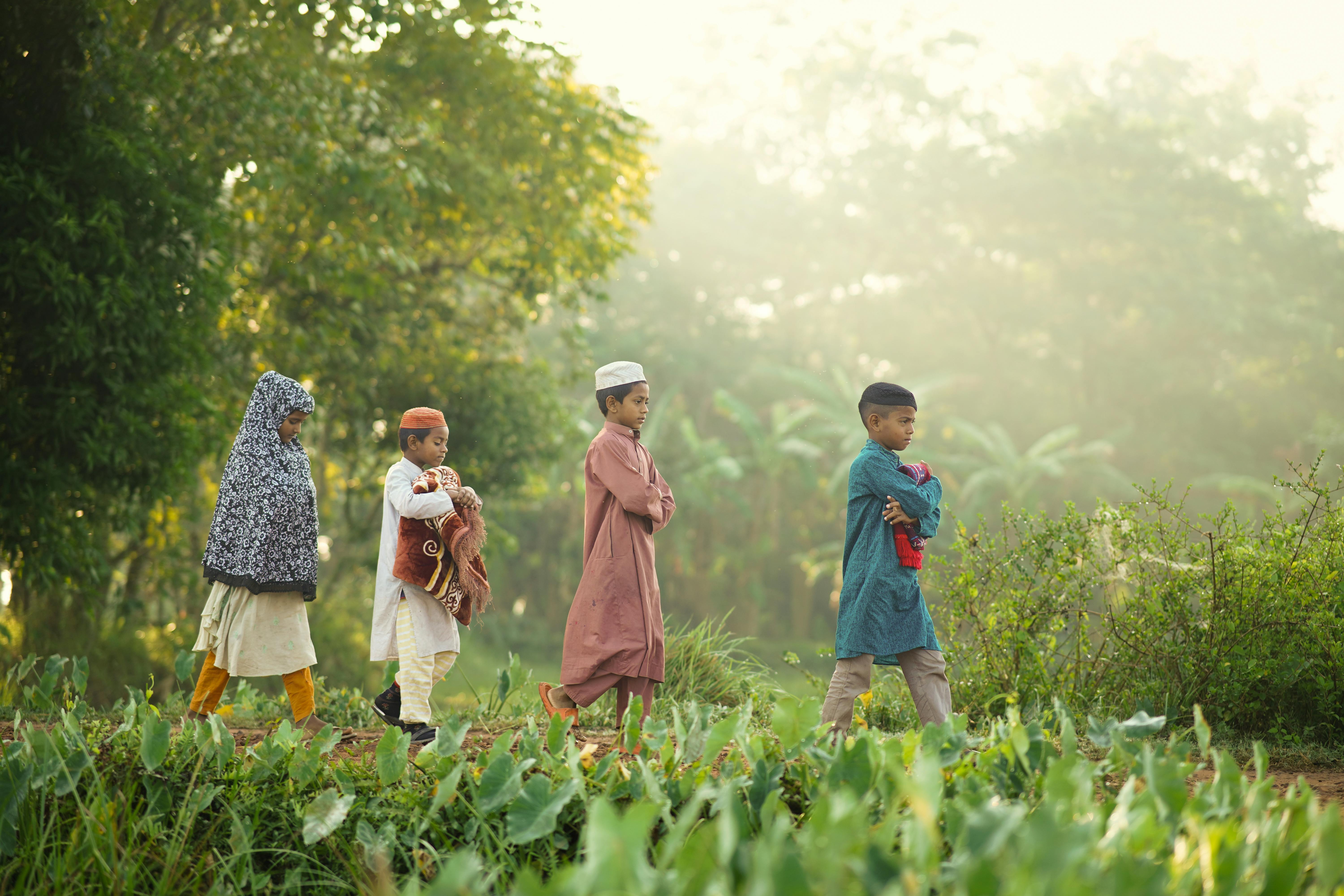 Children Walking to Edu Center in Rural Bangladesh · Free Stock Photo