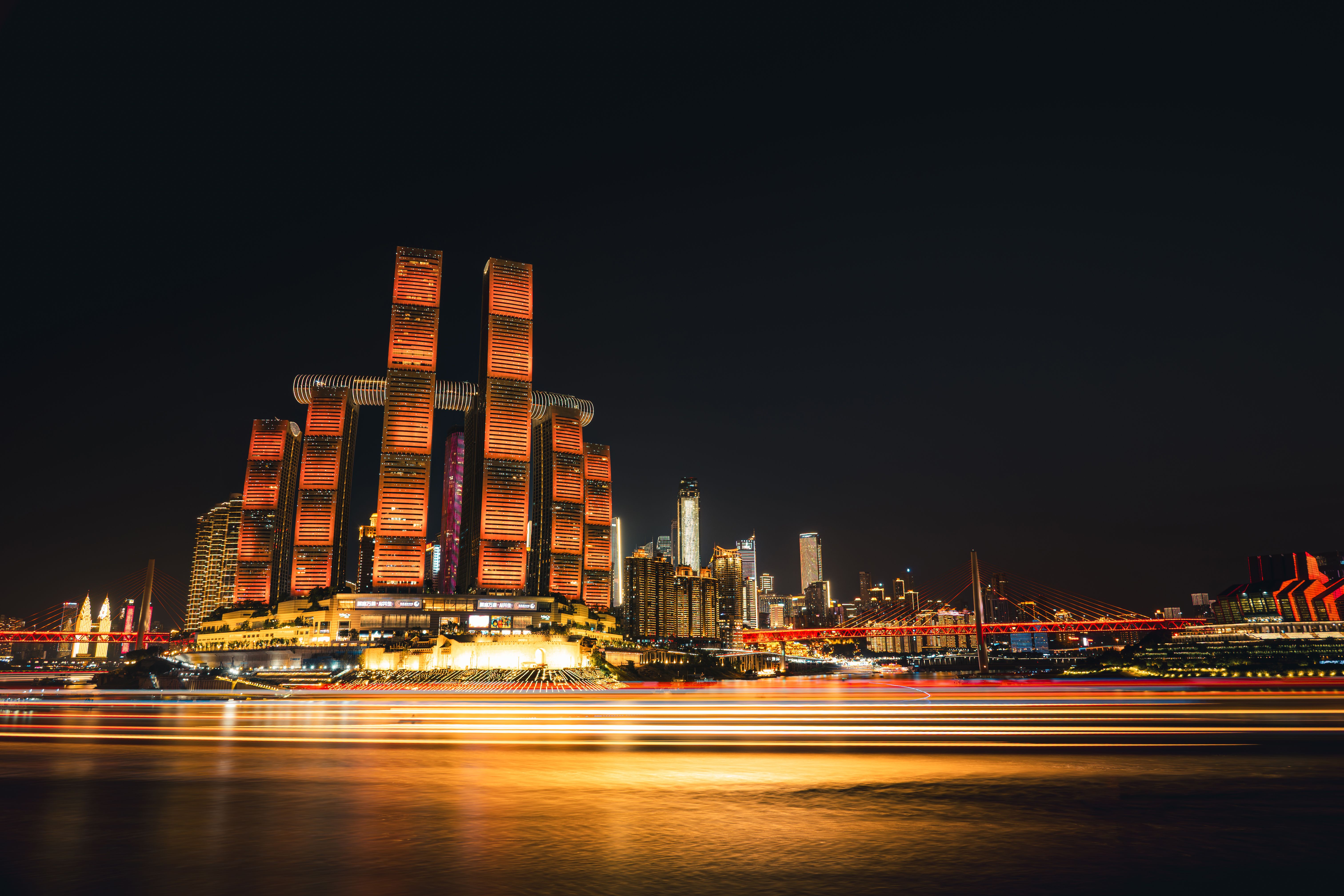 Illuminated Facade of the Luxury Hotel InterContinental in Hangzhou ...