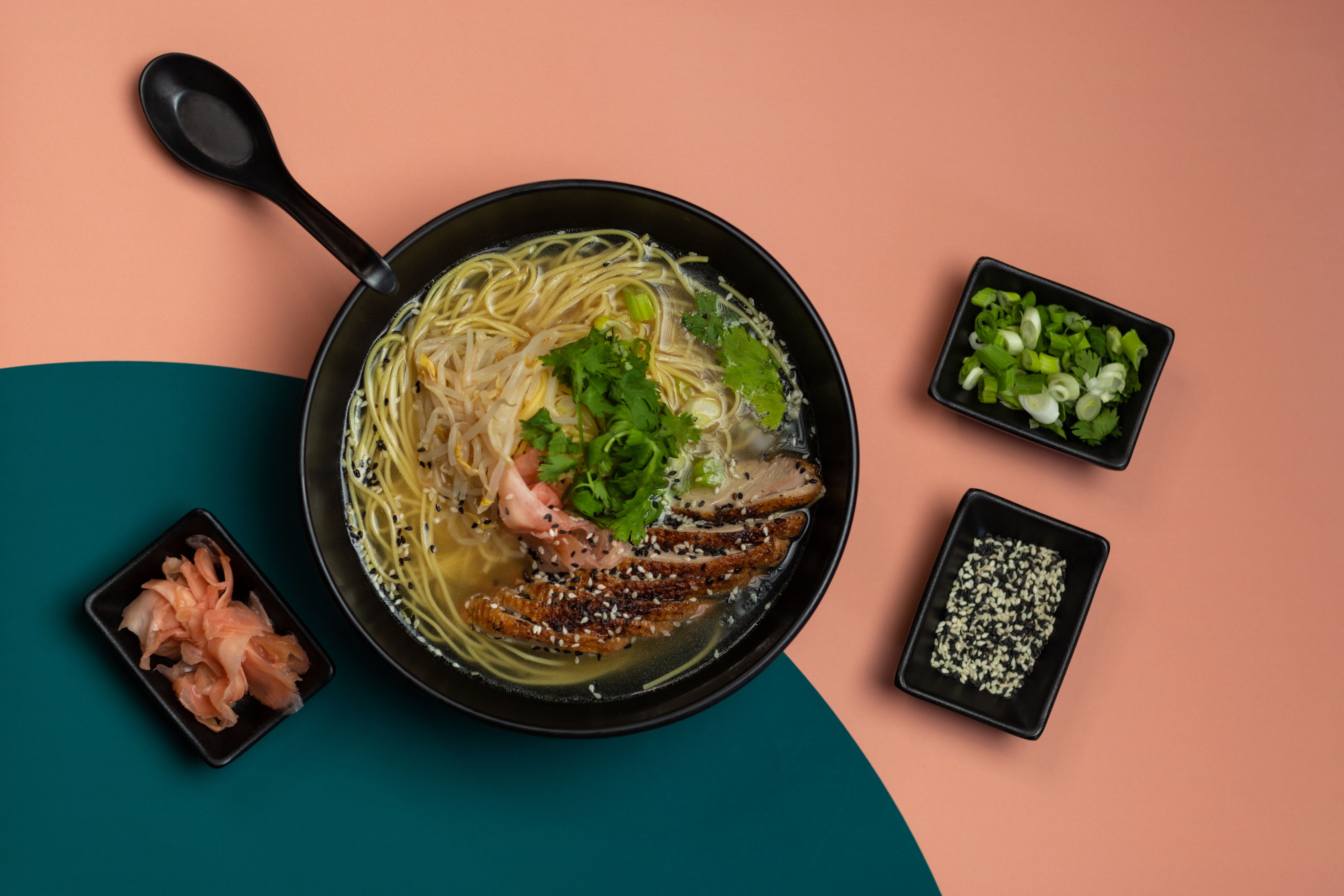 Delicious Japanese Ramen Flat Lay with Ingredients · Free Stock Photo