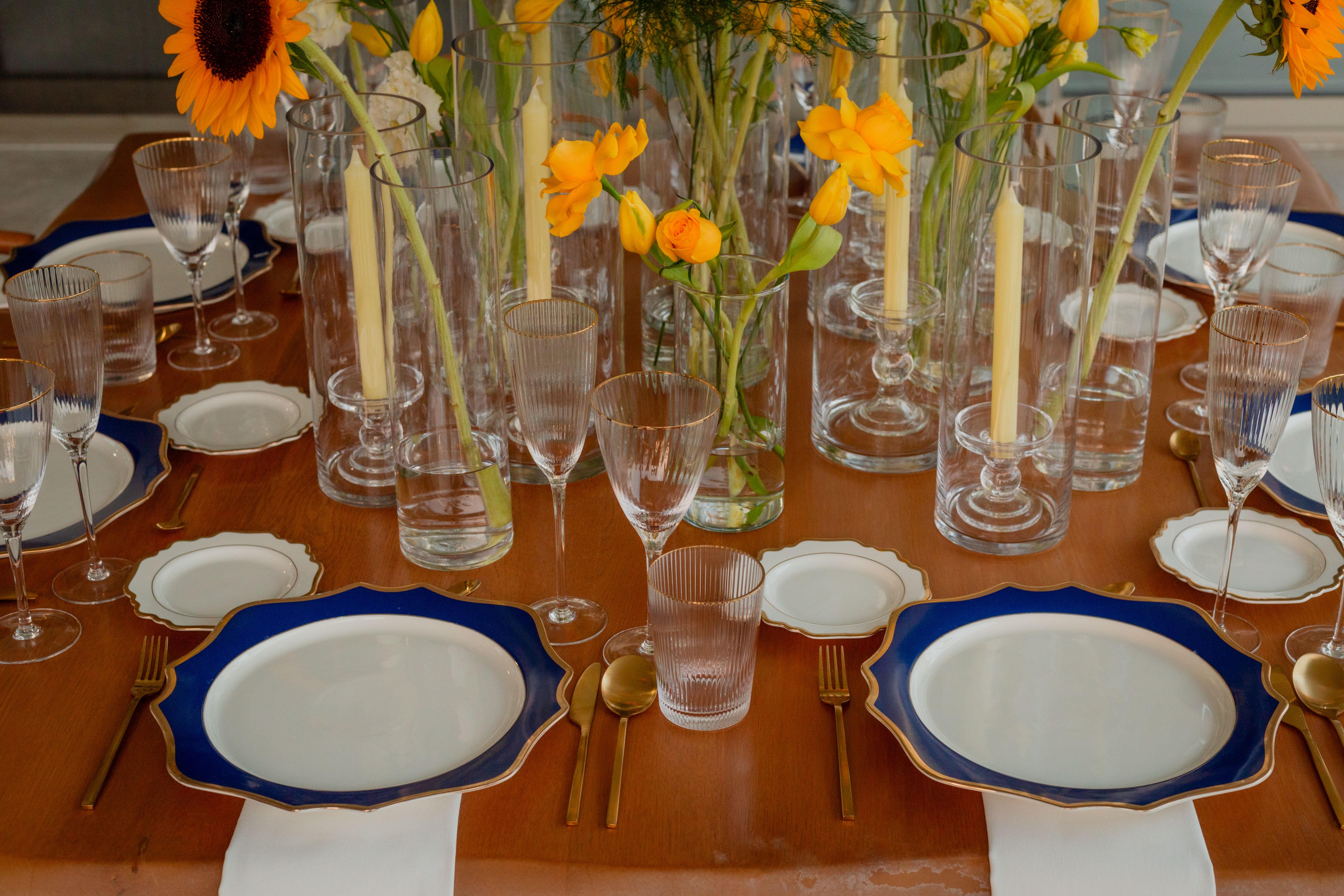 Elegant Table Setting with Sunflowers and Candles · Free Stock Photo