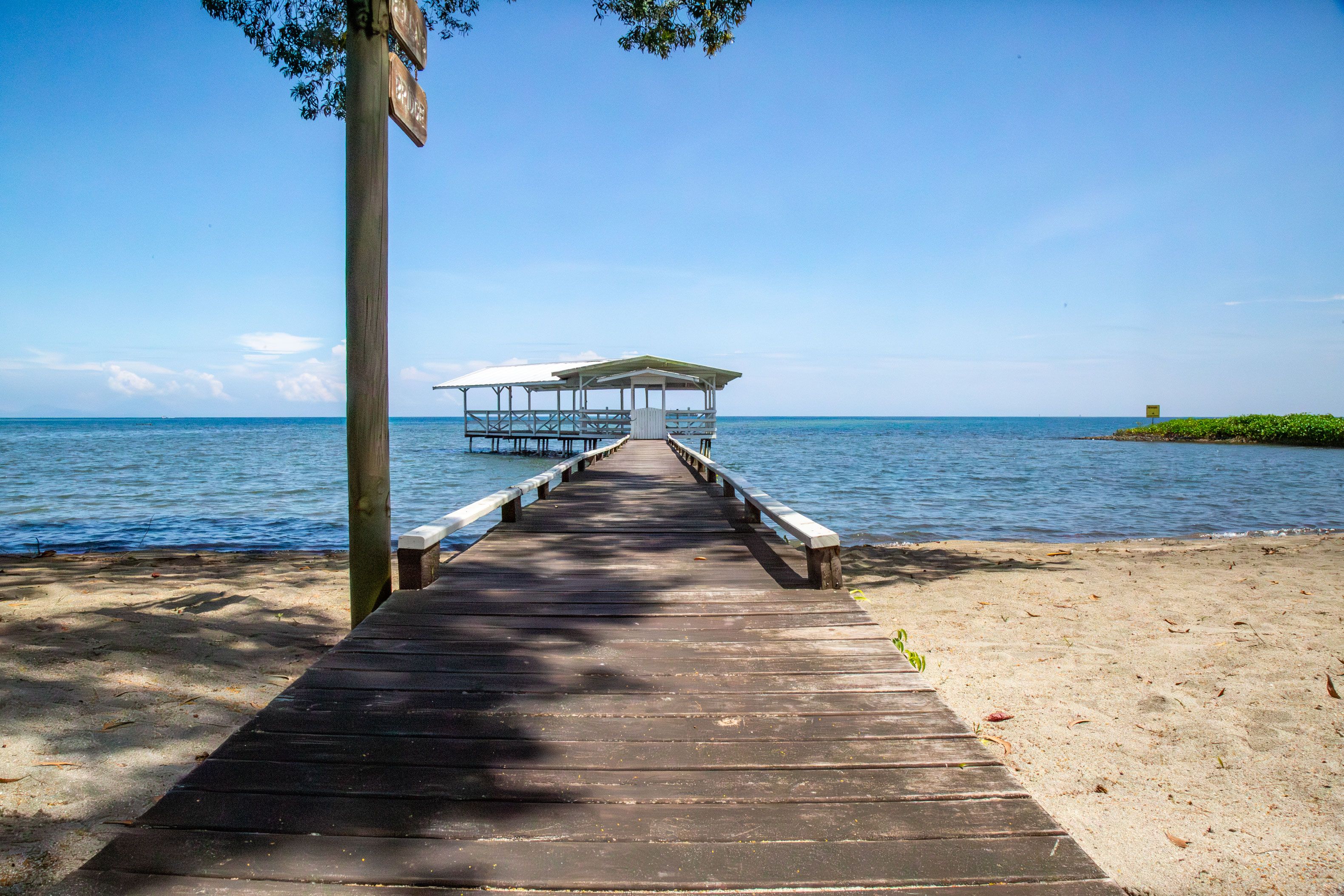 Scenic Beach Pier Extending into Clear Blue Ocean · Free Stock Photo