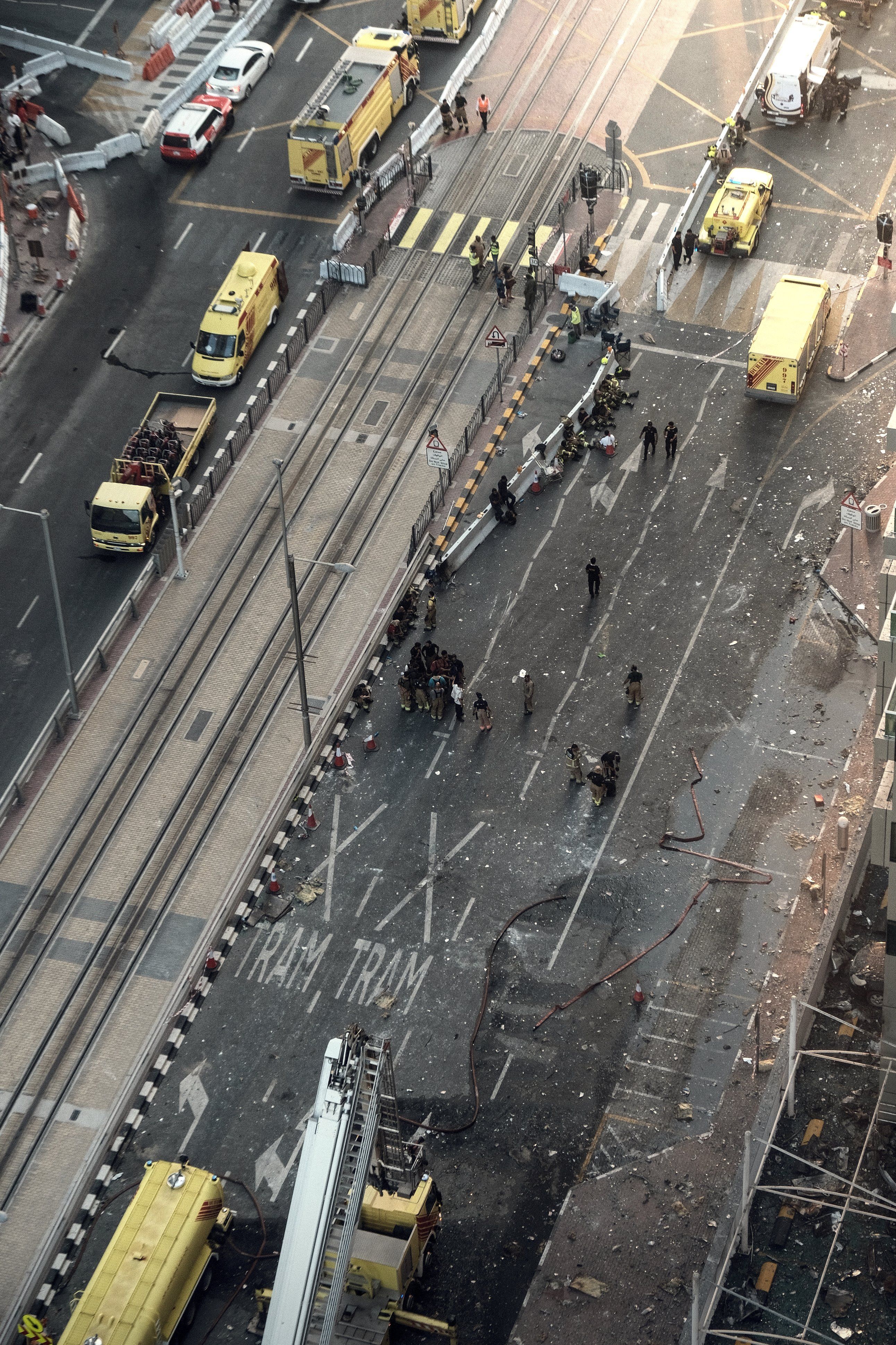 Aerial View of Emergency Response at Urban Fire Scene · Free Stock Photo