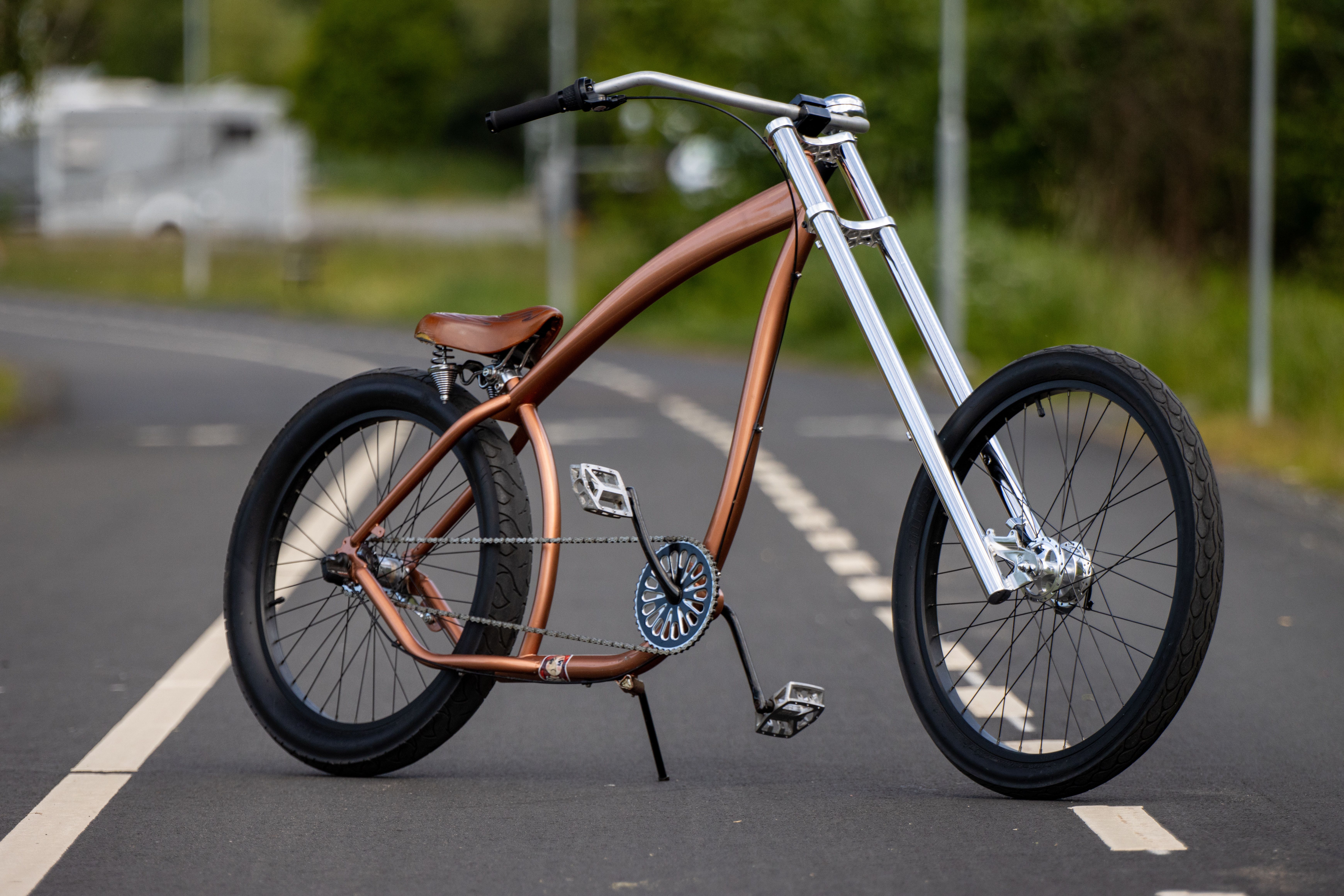 Vintage Style Chopper Bicycle on Road · Free Stock Photo