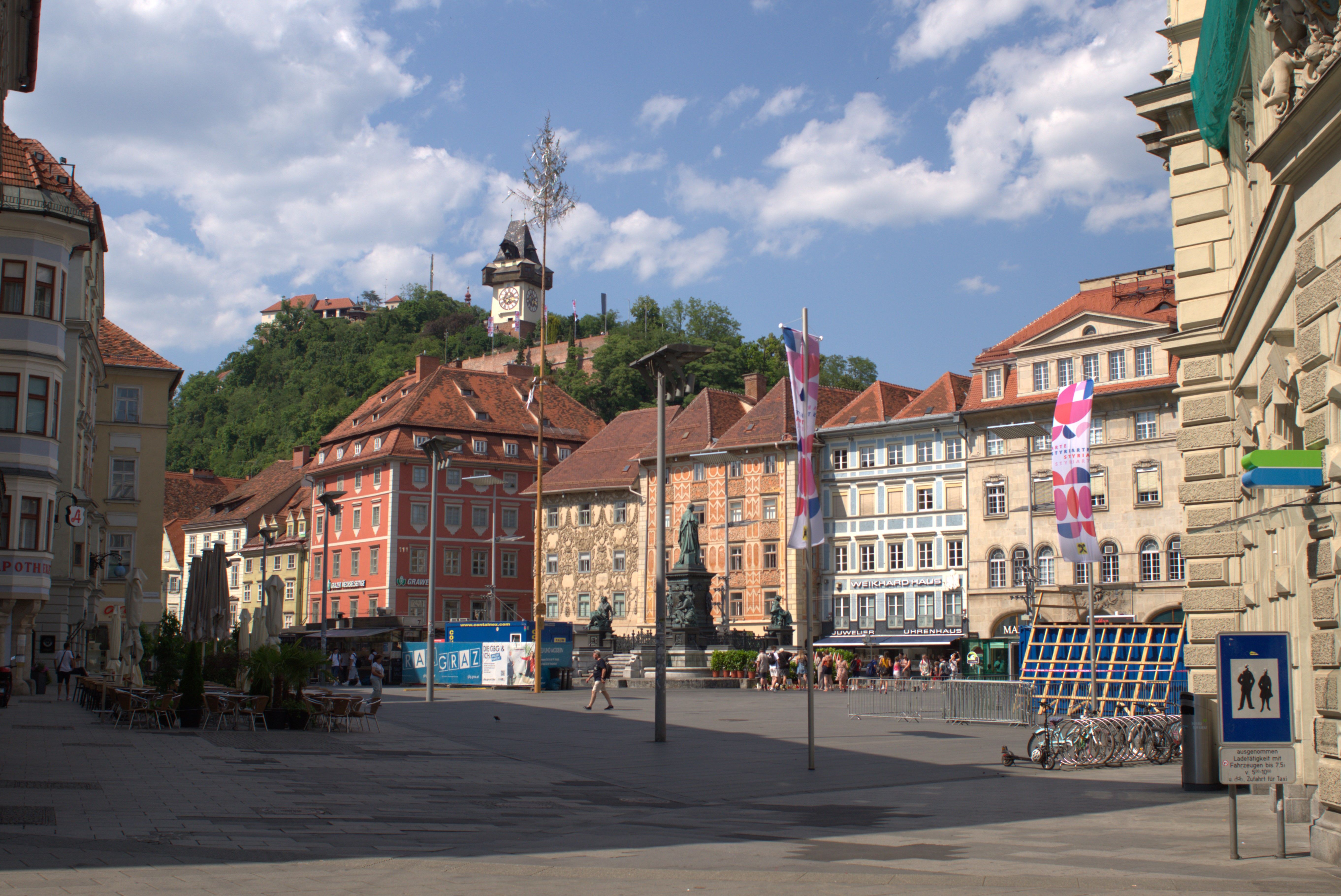 Historic Graz Hauptplatz with Uhrturm in View · Free Stock Photo