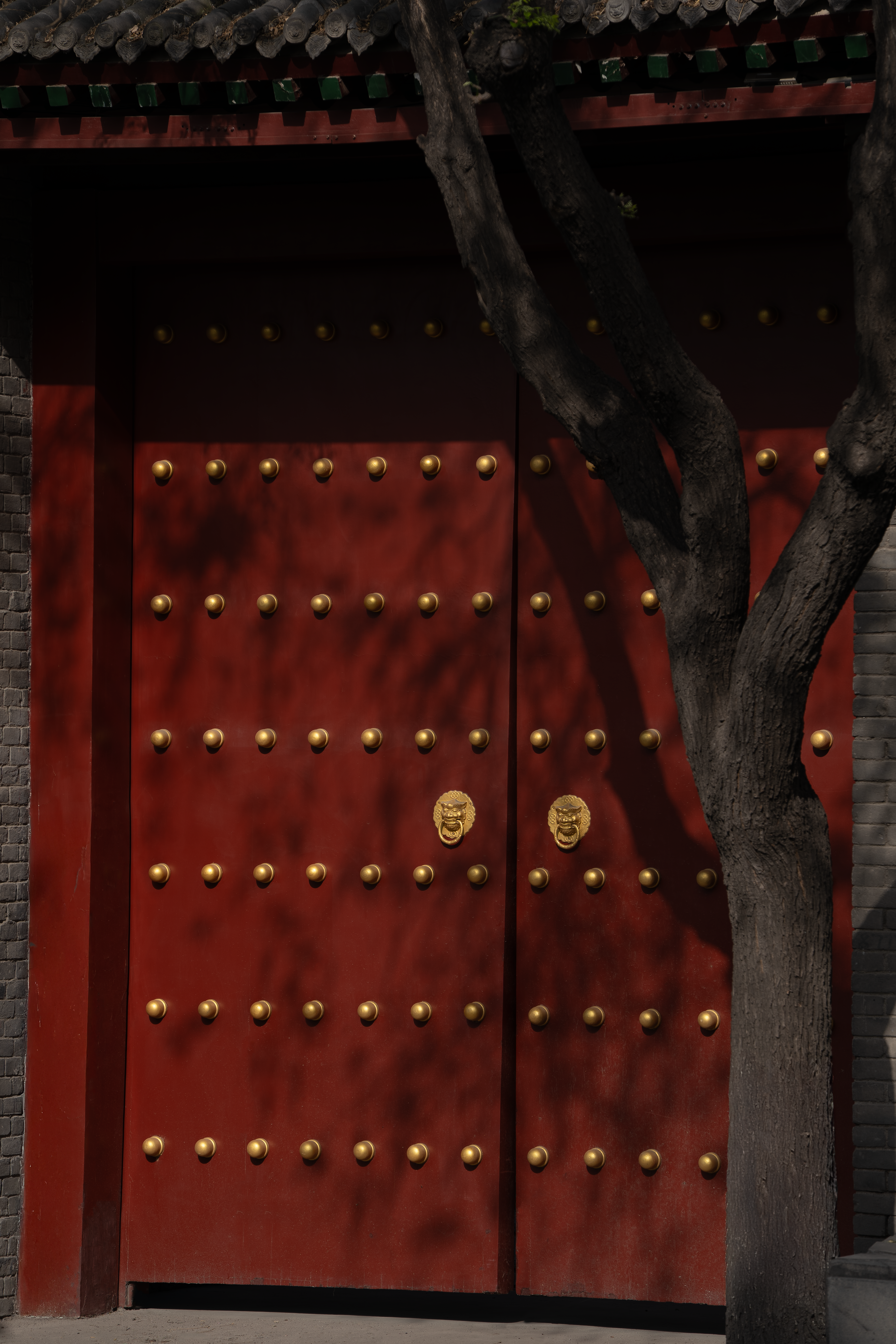 Traditional Chinese Red Gate with Lion Knockers · Free Stock Photo