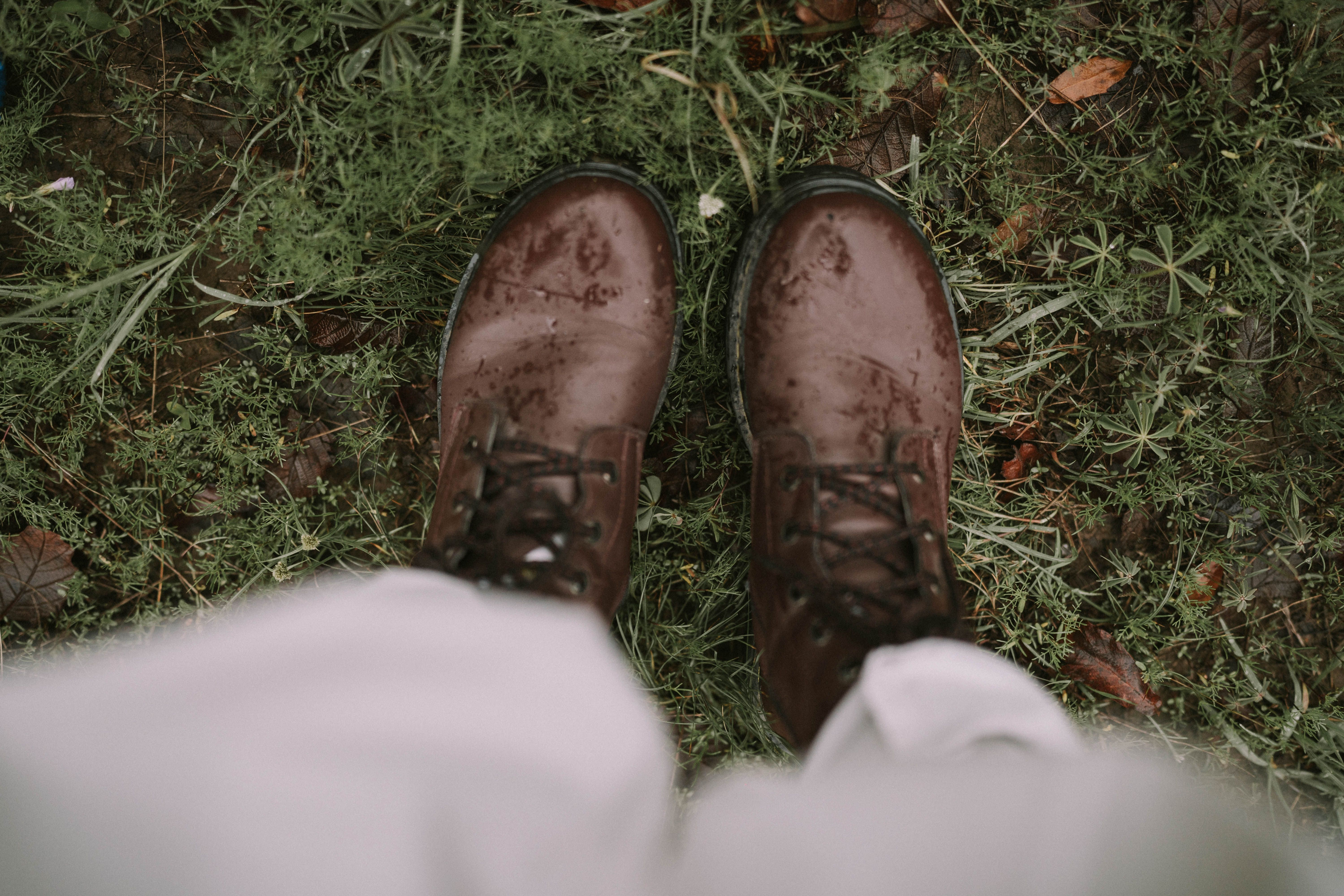 Rain-soaked Boots on Grass in Outdoor Setting · Free Stock Photo