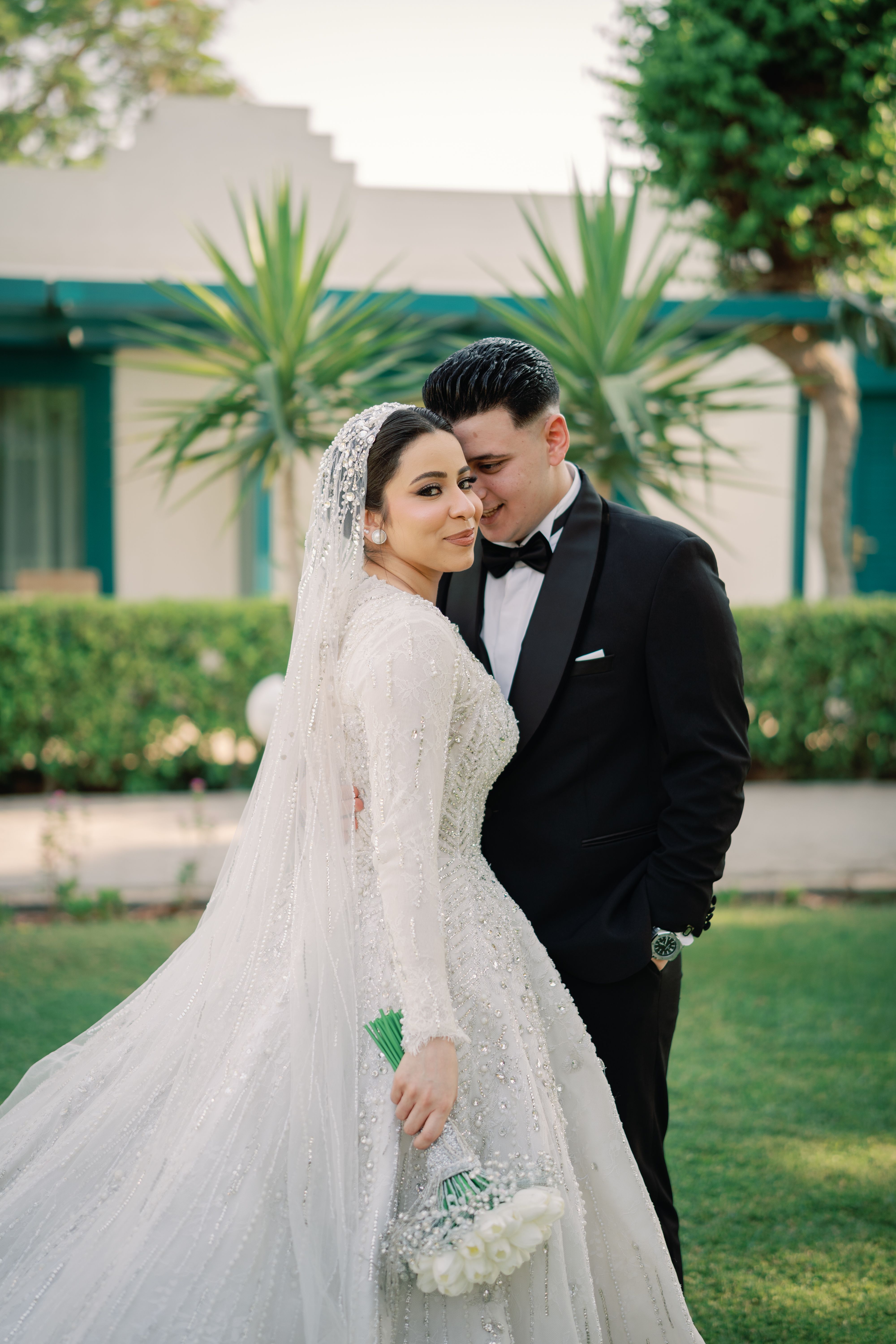 Elegant Outdoor Wedding Portrait of a Couple · Free Stock Photo