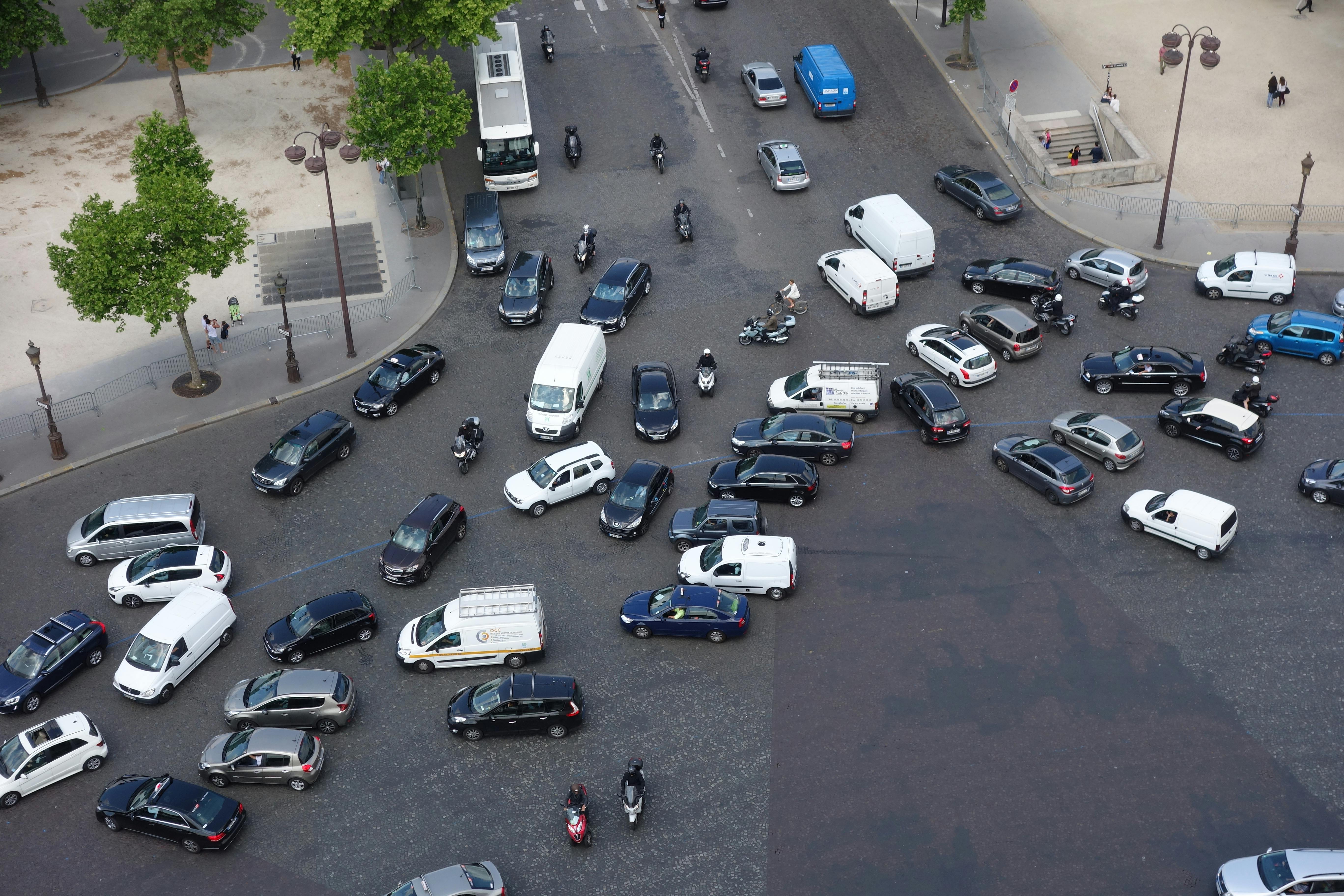 Chaotic Traffic Jam at Busy City Intersection · Free Stock Photo