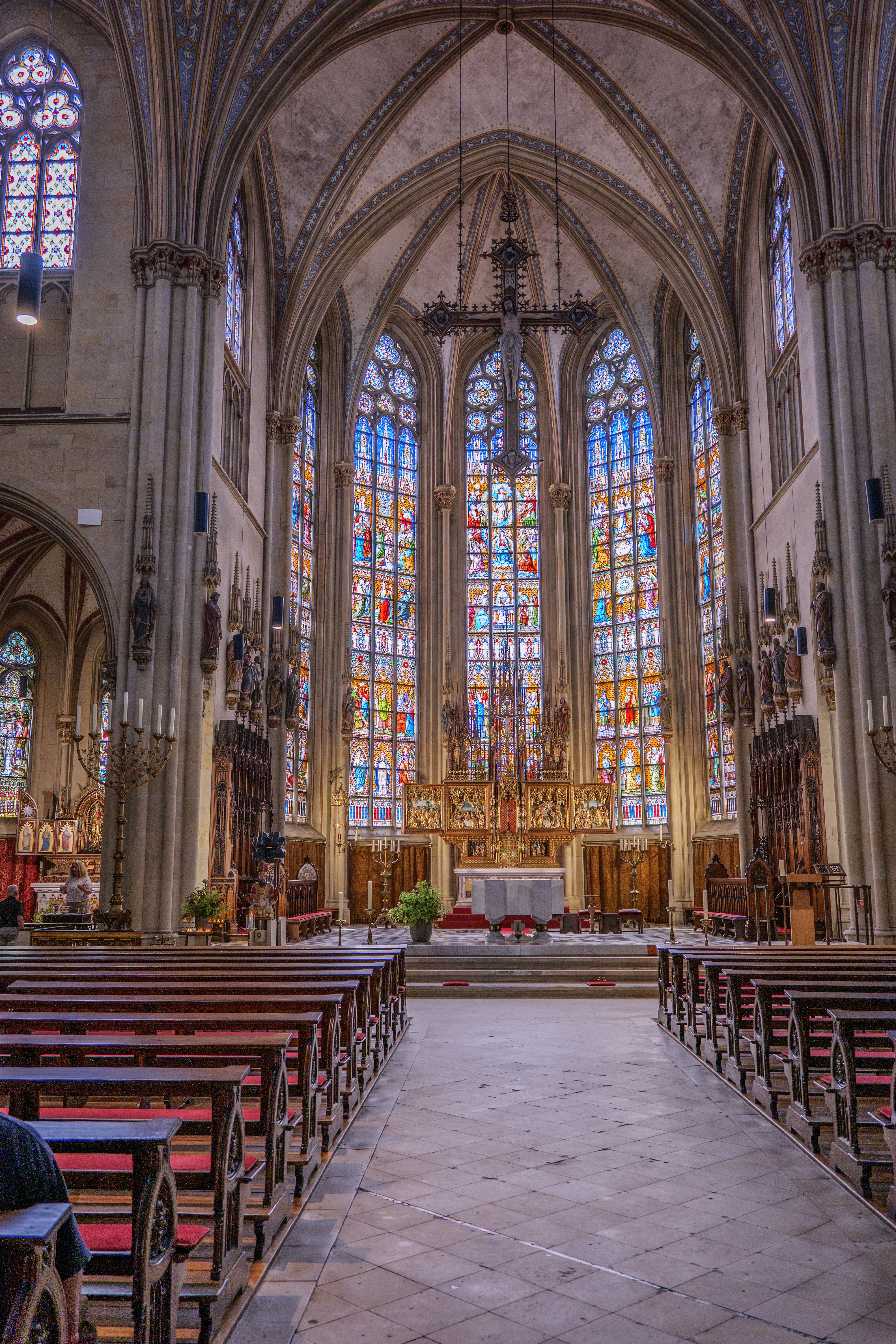 Gothic Cathedral Interior with Stained Glass · Free Stock Photo