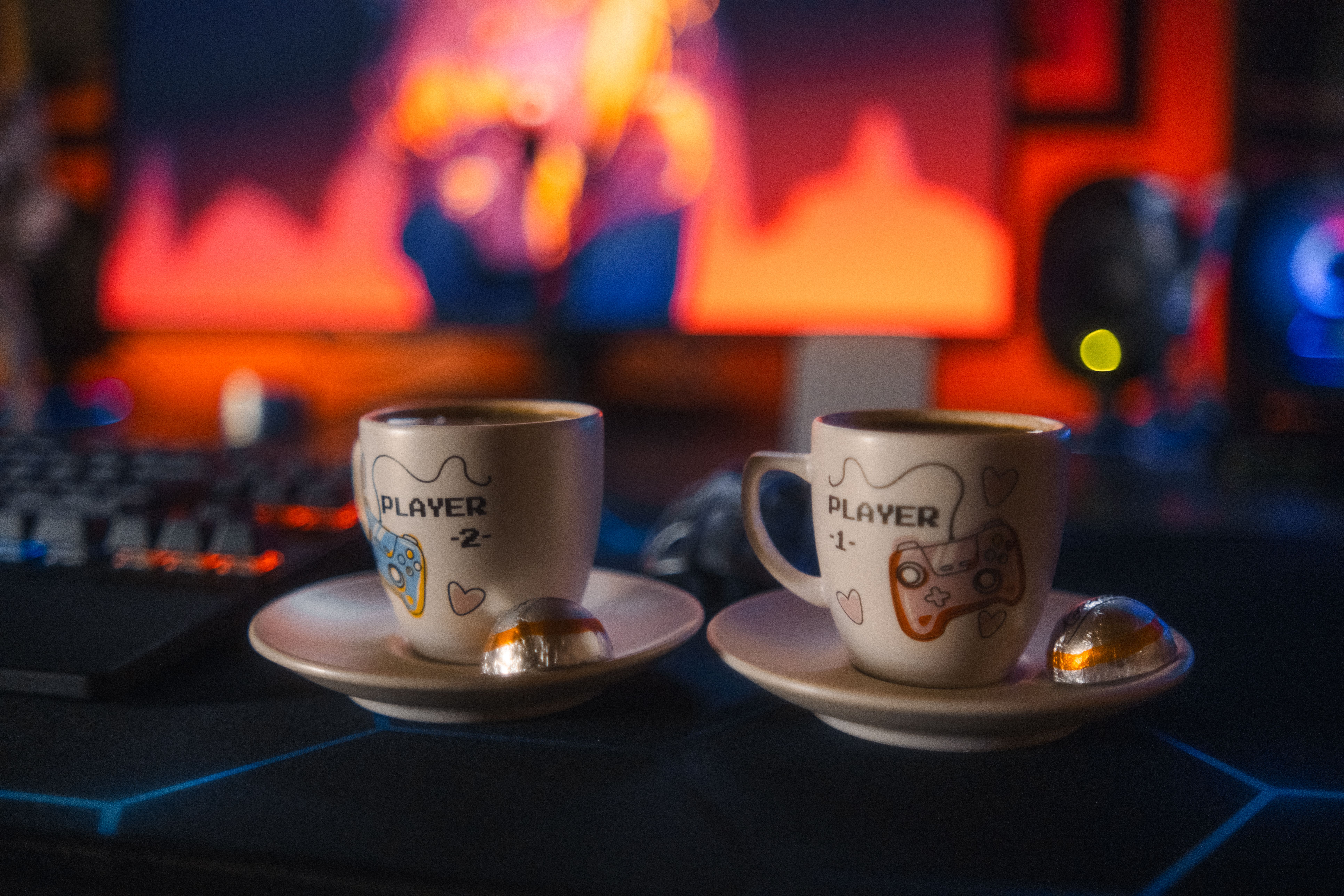 Gaming Themed Espresso Cups with Chocolate · Free Stock Photo