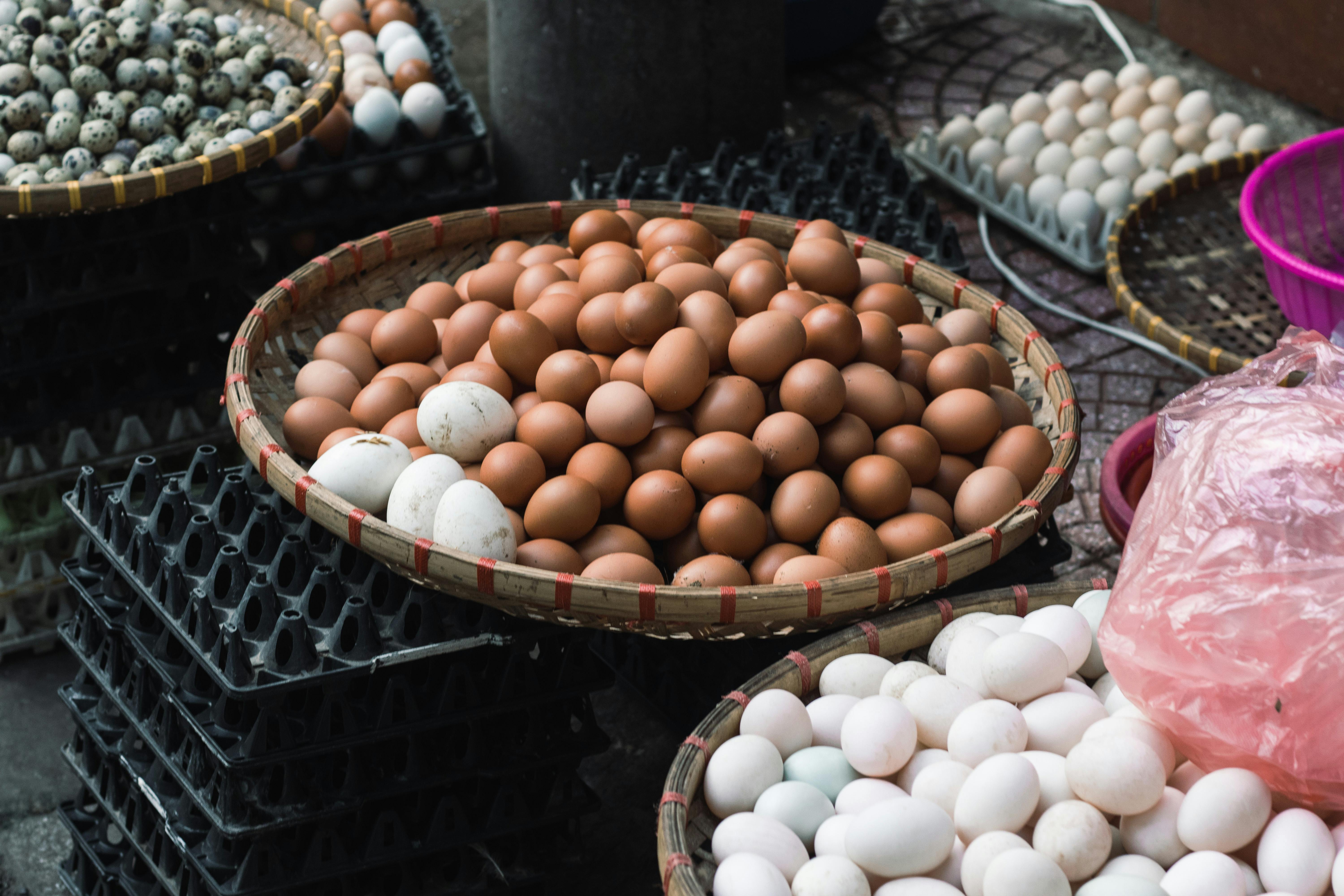 Assortment of Eggs in Market Baskets · Free Stock Photo