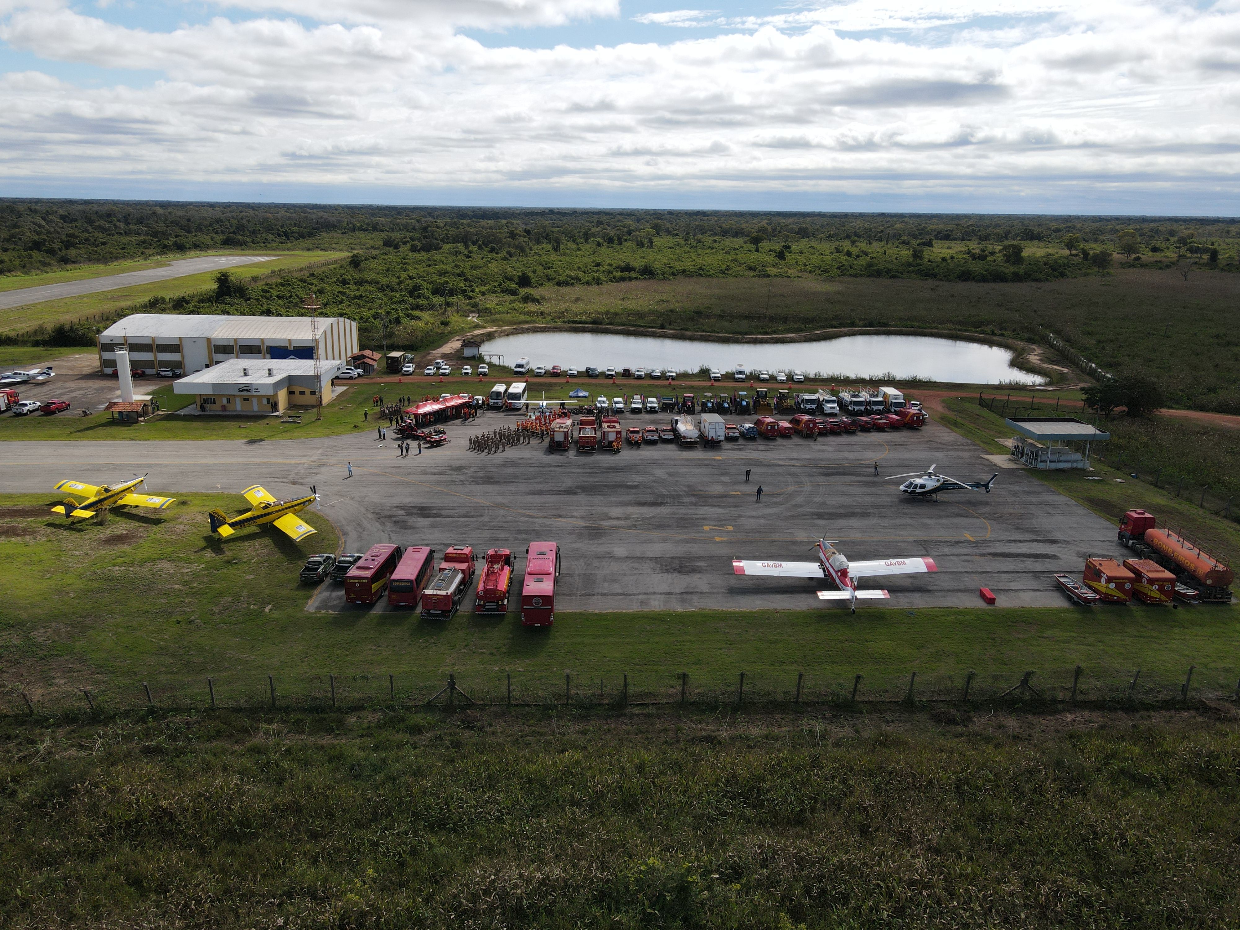 Aerial View of Firefighting Base with Aircraft and Vehicles · Free ...