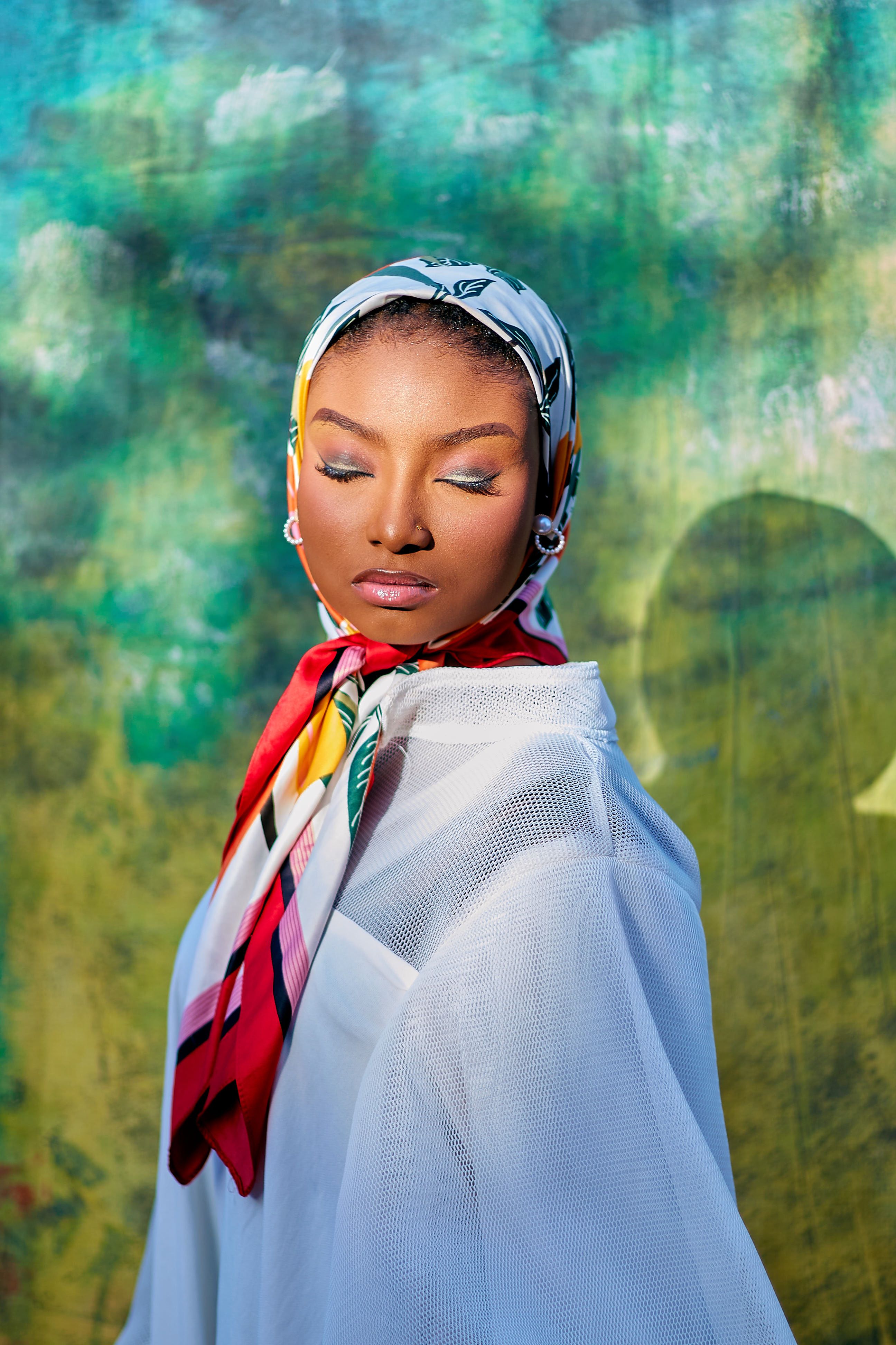 Elegant Woman with Colorful Scarf Portrait · Free Stock Photo