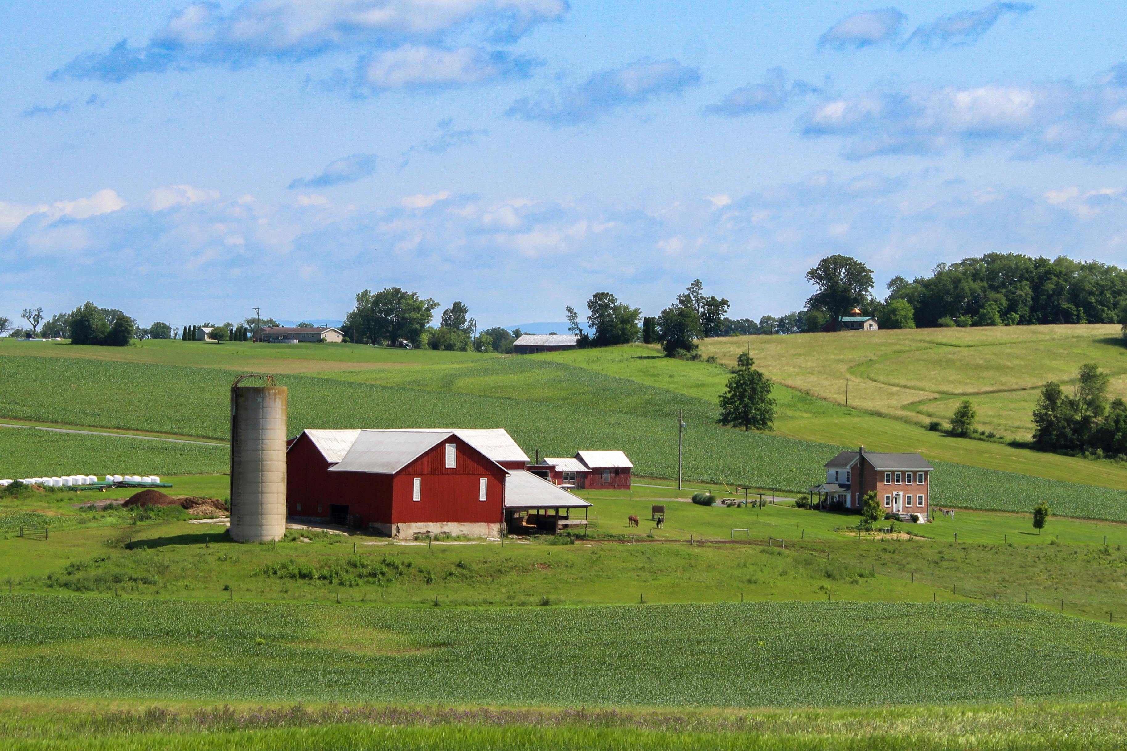 Picturesque Rural Farm Landscape with Barn · Free Stock Photo
