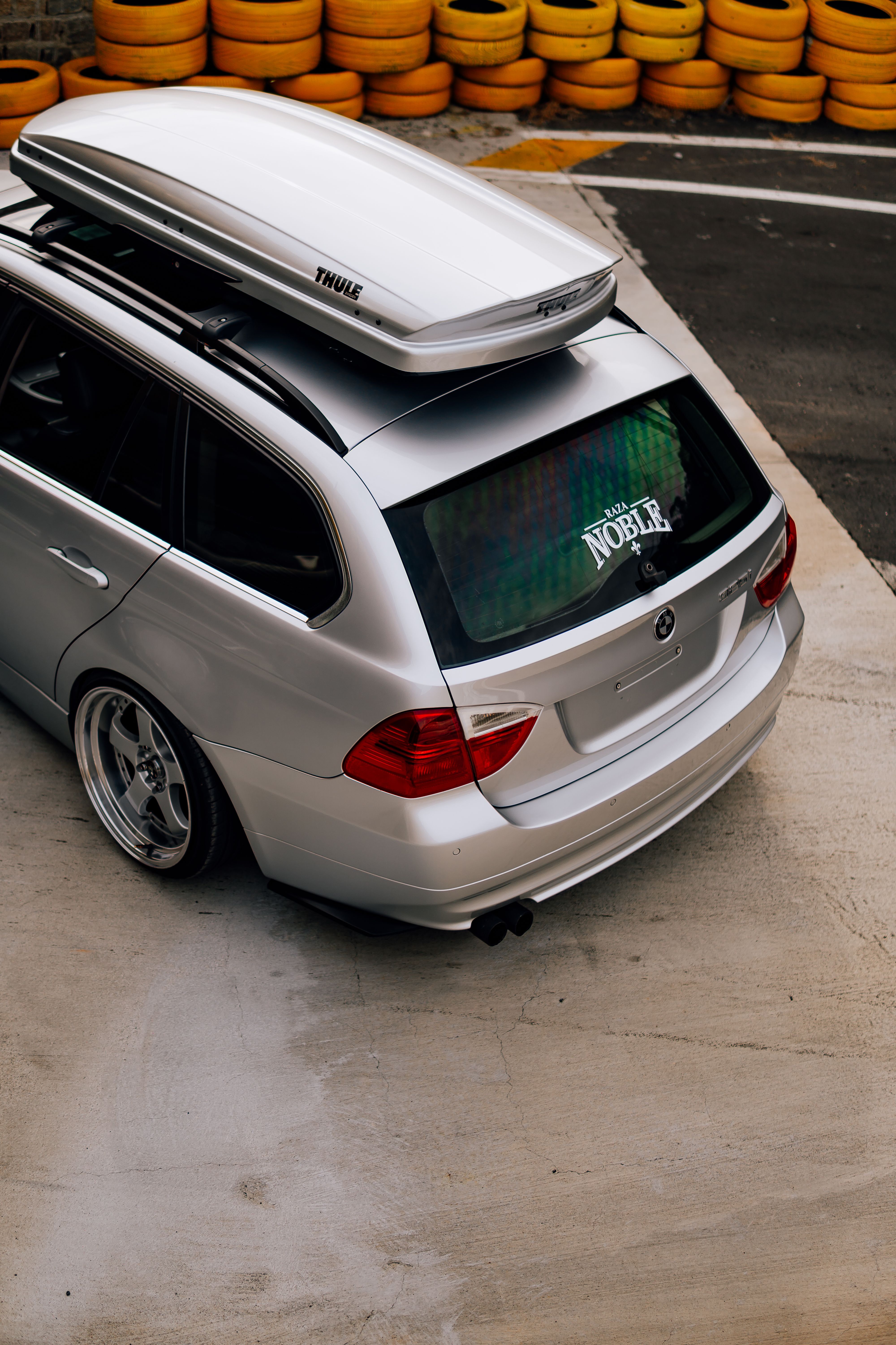 Sleek BMW Station Wagon with Roof Box at Car Meet · Free Stock Photo