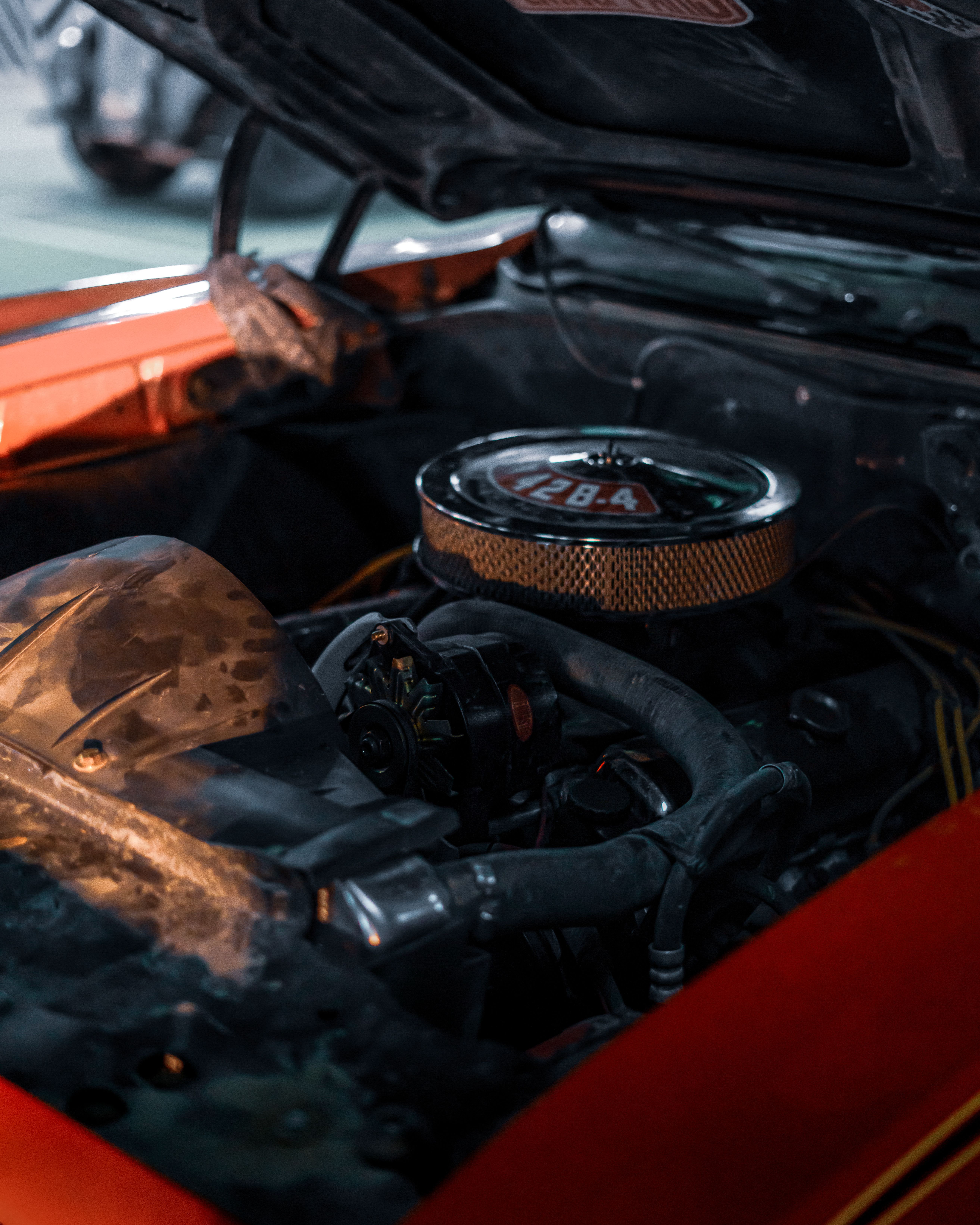 Classic Car Engine with Open Hood Detail · Free Stock Photo