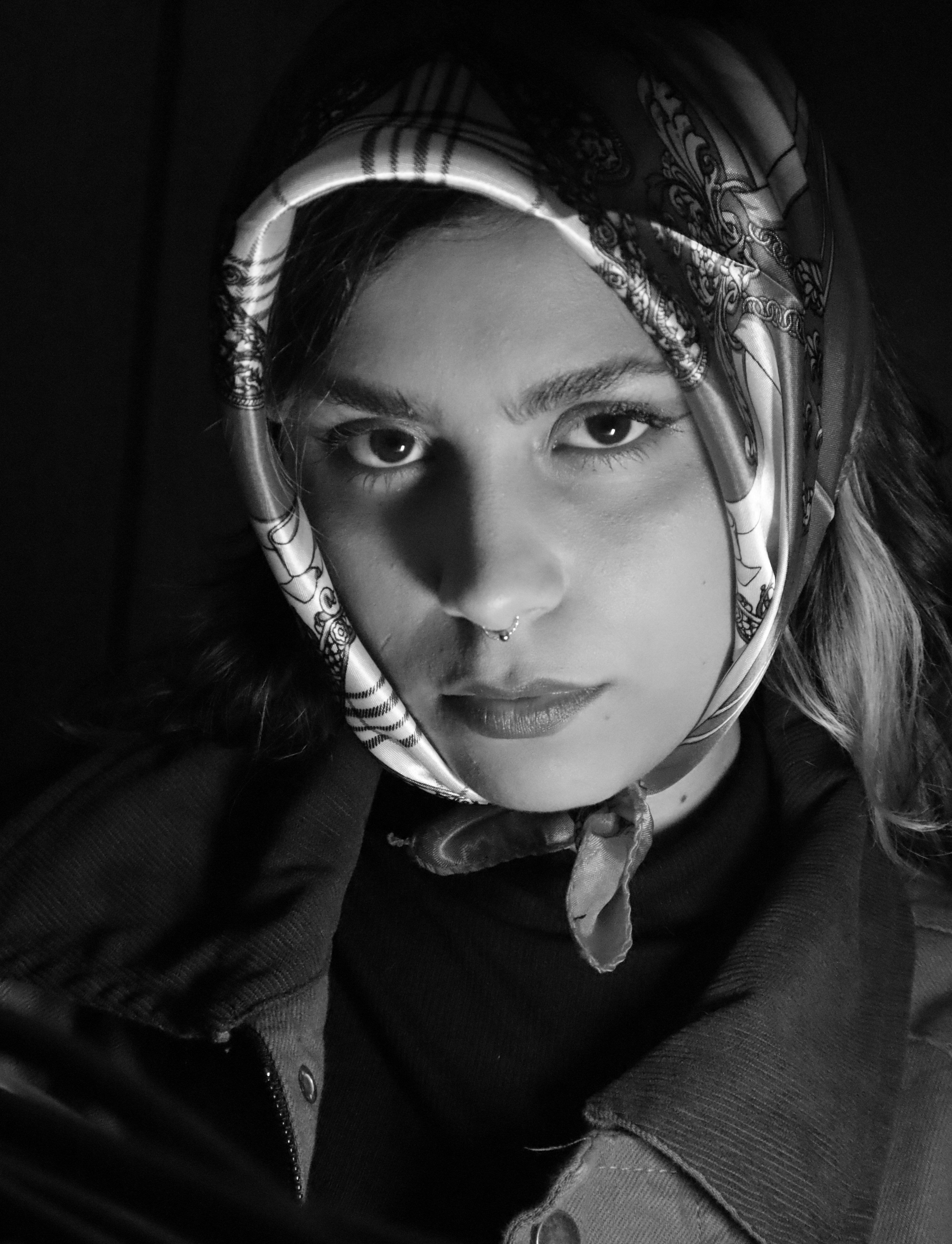 Black and White Portrait of Woman with Headscarf · Free Stock Photo