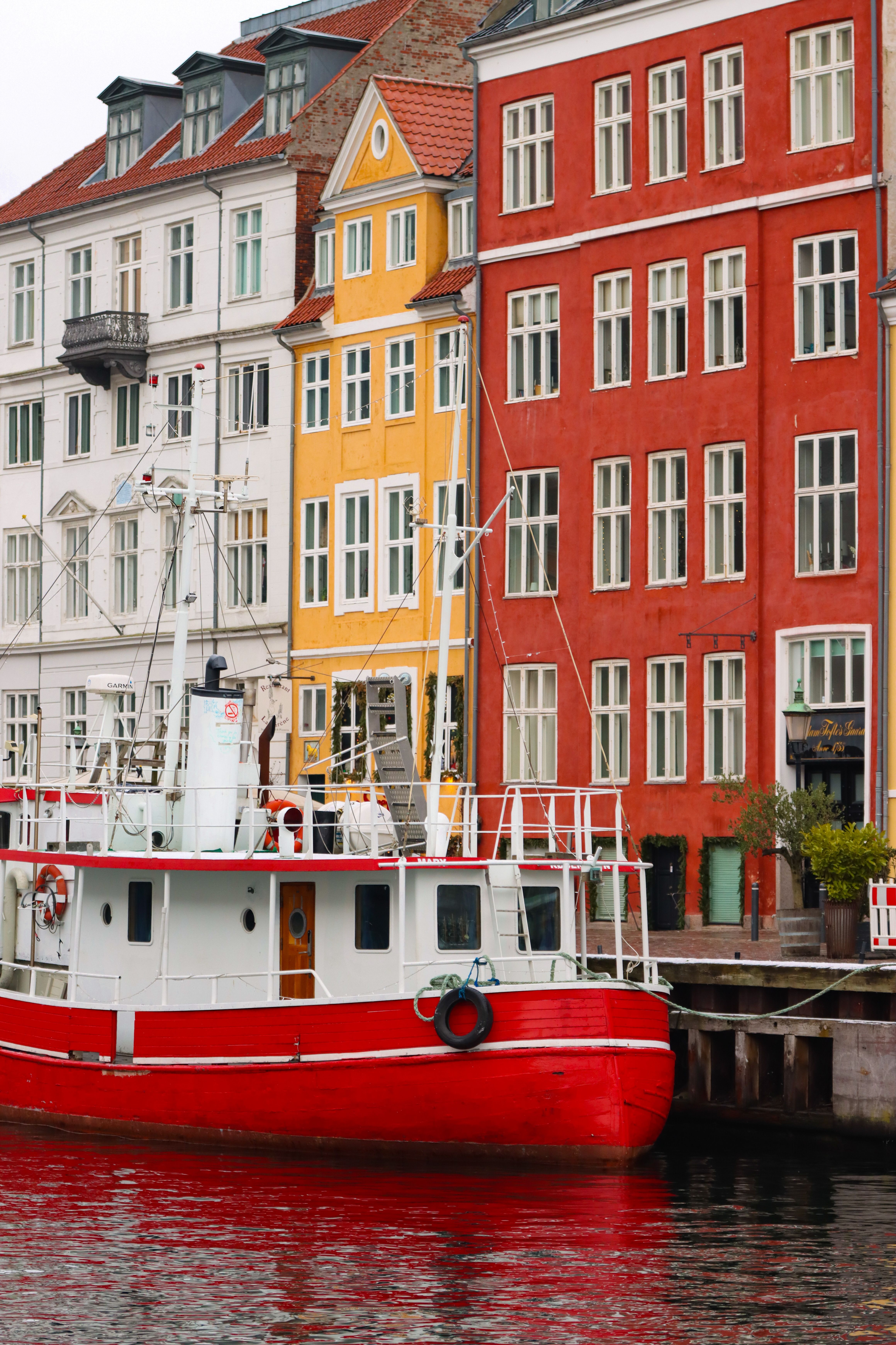 A Boat Moored on the Shore and Waterfront Buildings in Helsingor ...