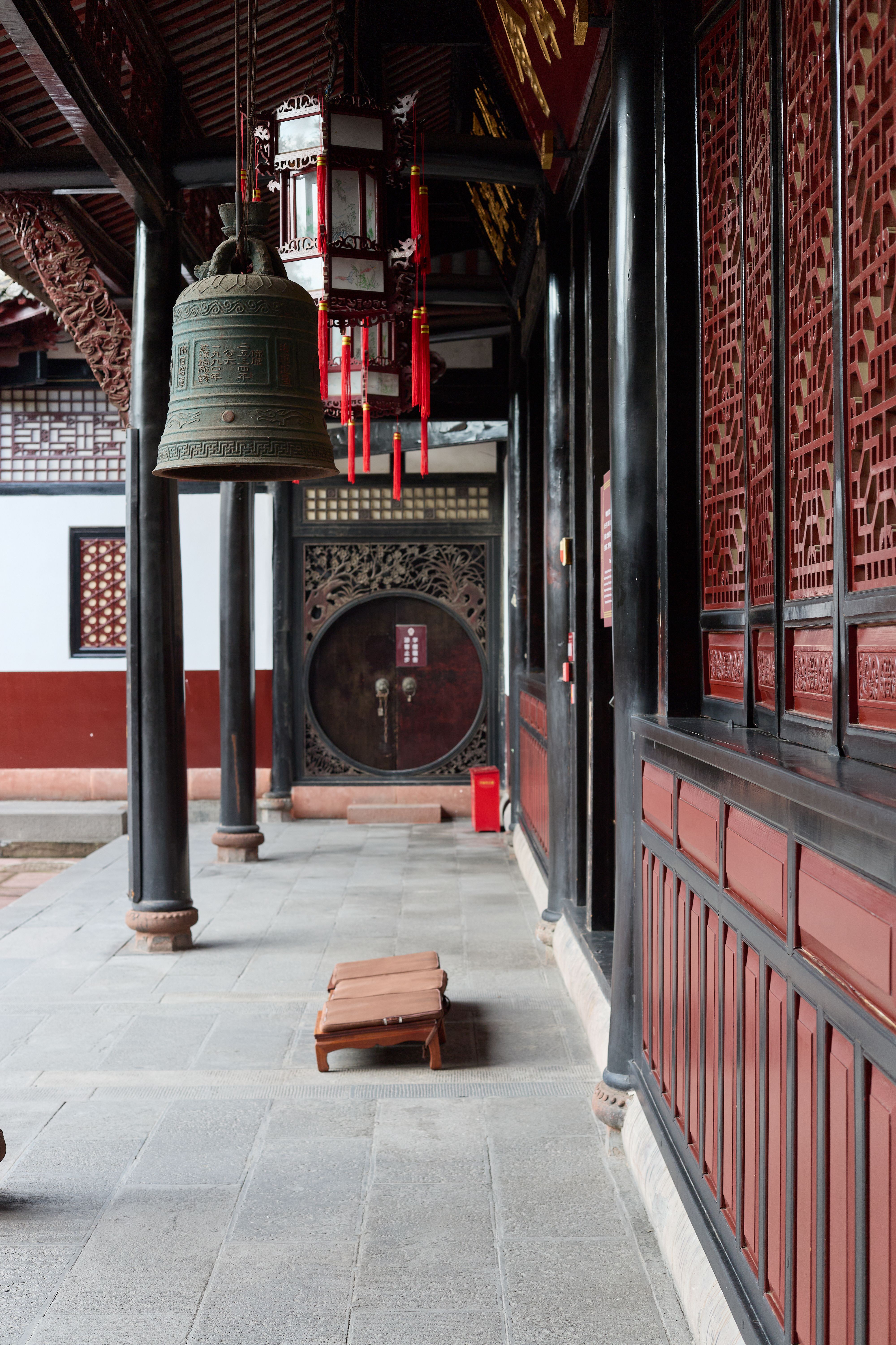 Traditional Chinese Temple Interior with Bell · Free Stock Photo