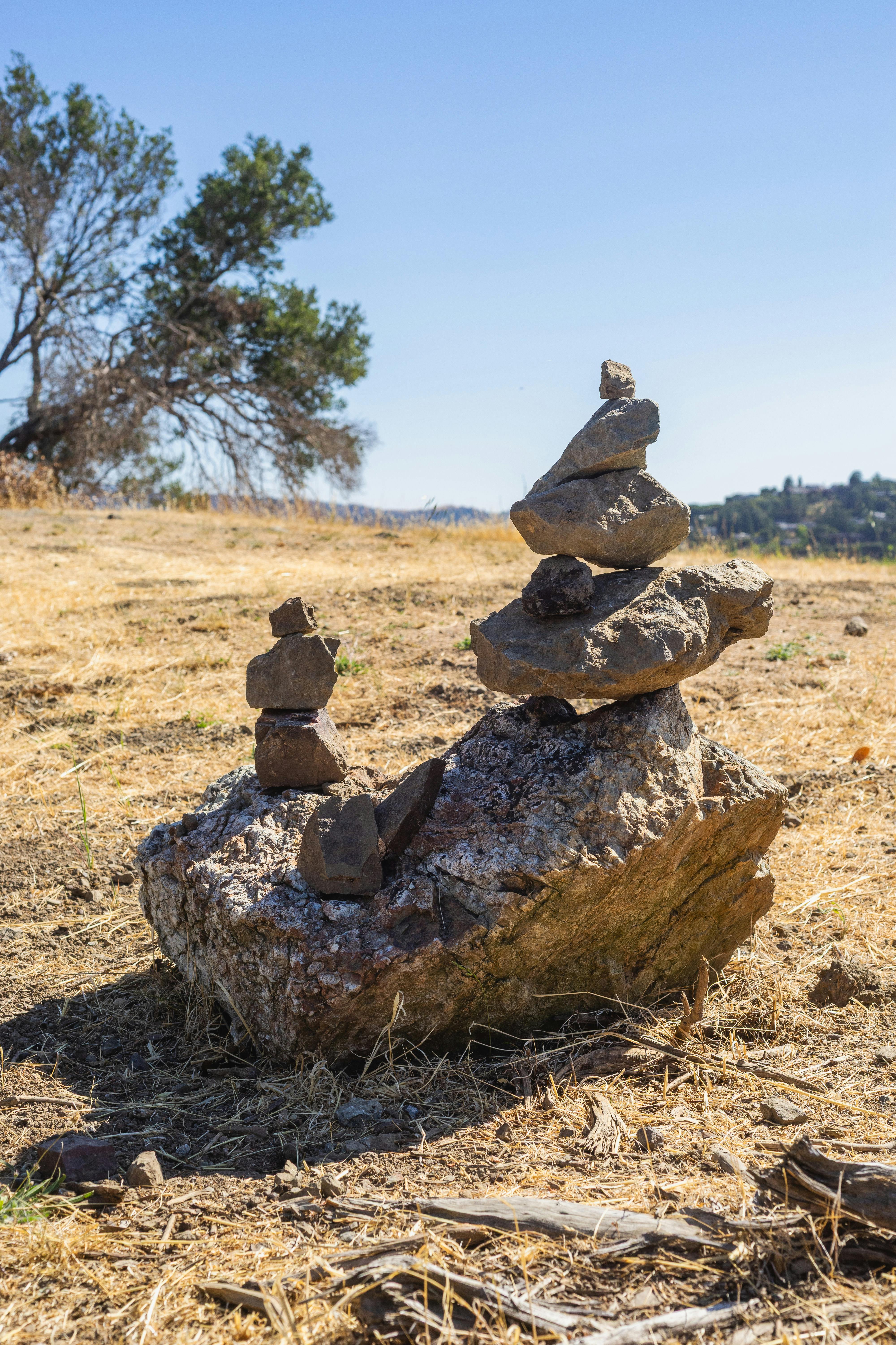 Balanced Rock Cairns in a Sunny Outdoor Setting · Free Stock Photo