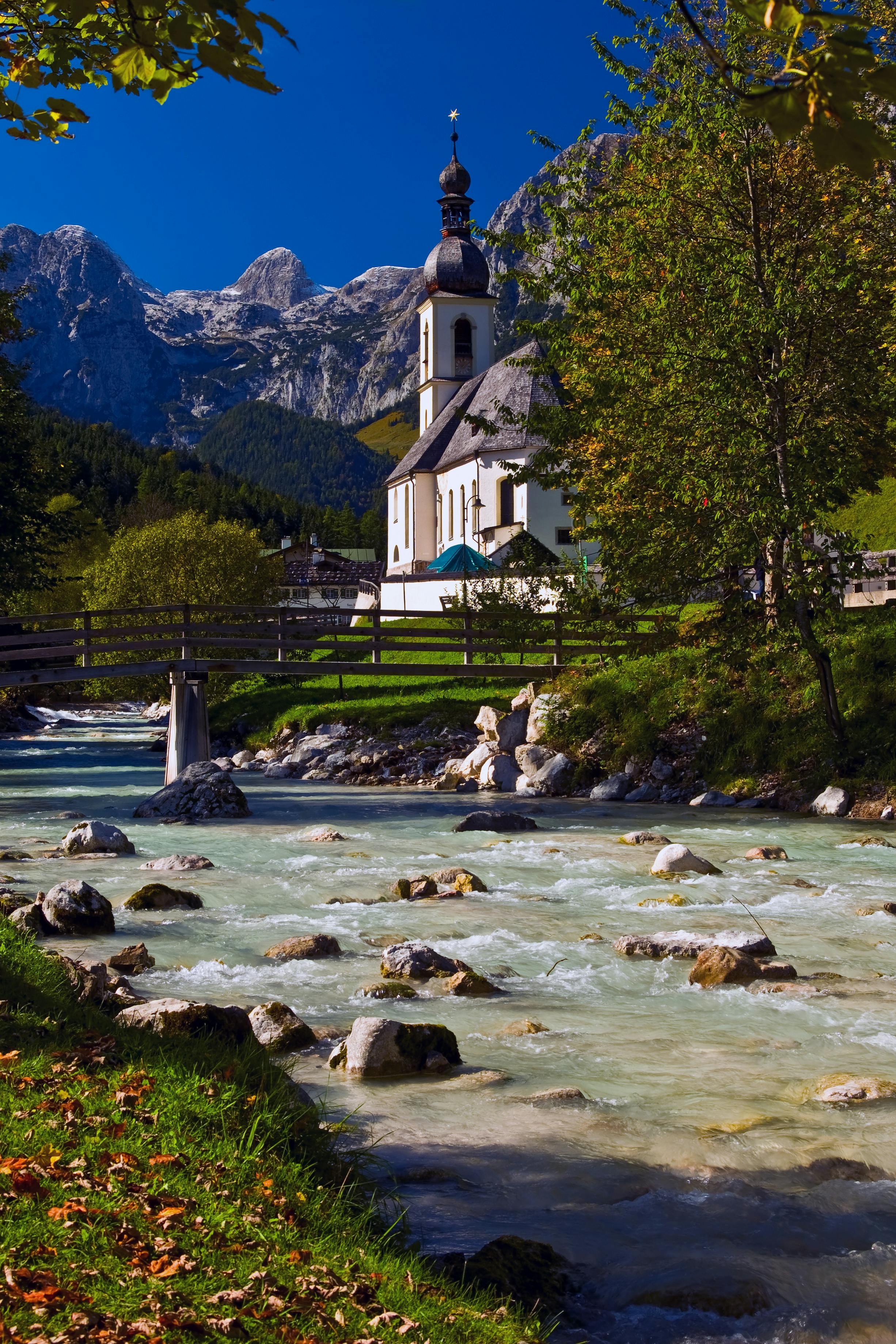 Scenic Church by Alpine River in Bavaria · Free Stock Photo