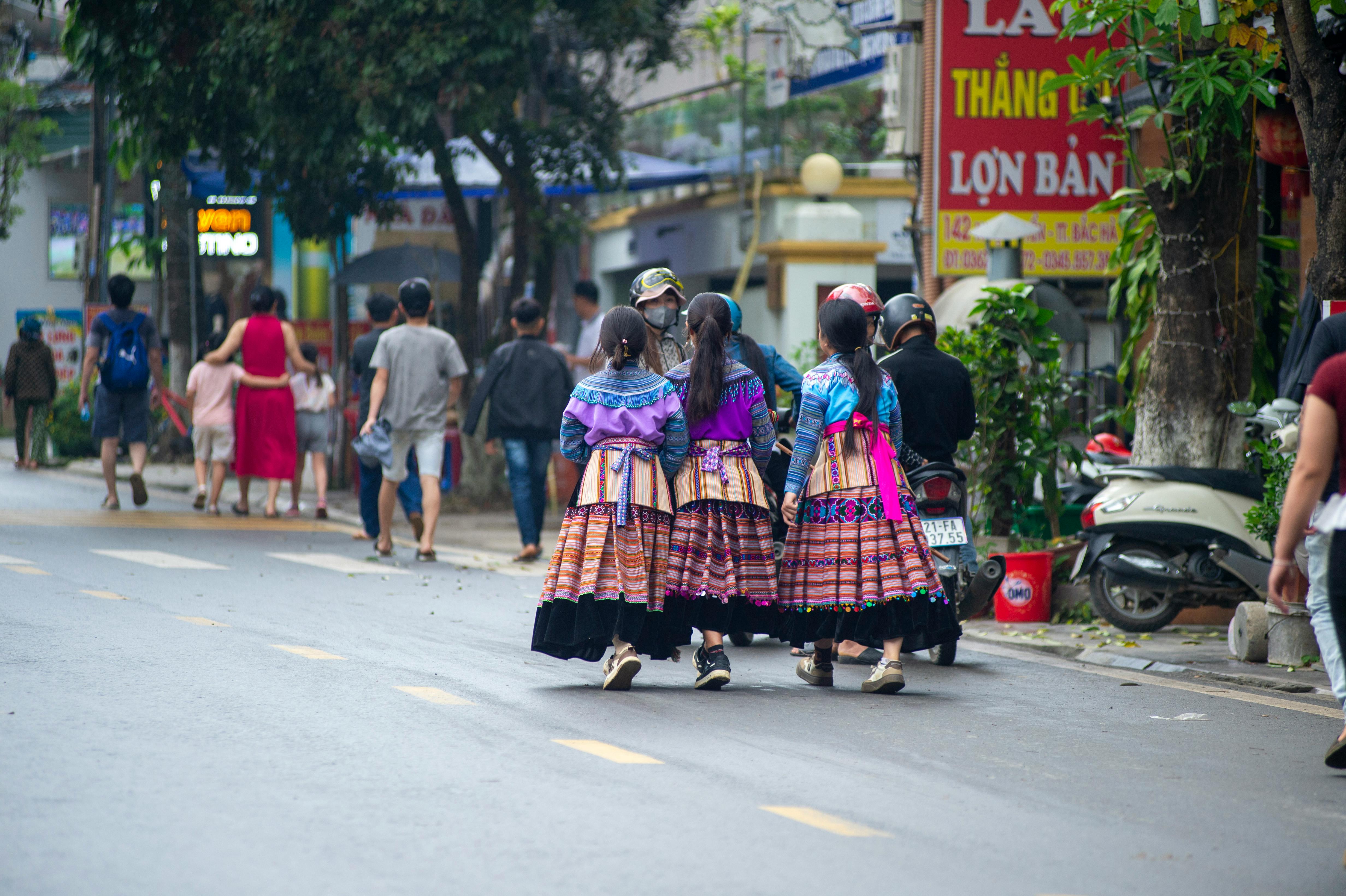 Traditional Hmong Attire in Bac Ha Street Scene · Free Stock Photo