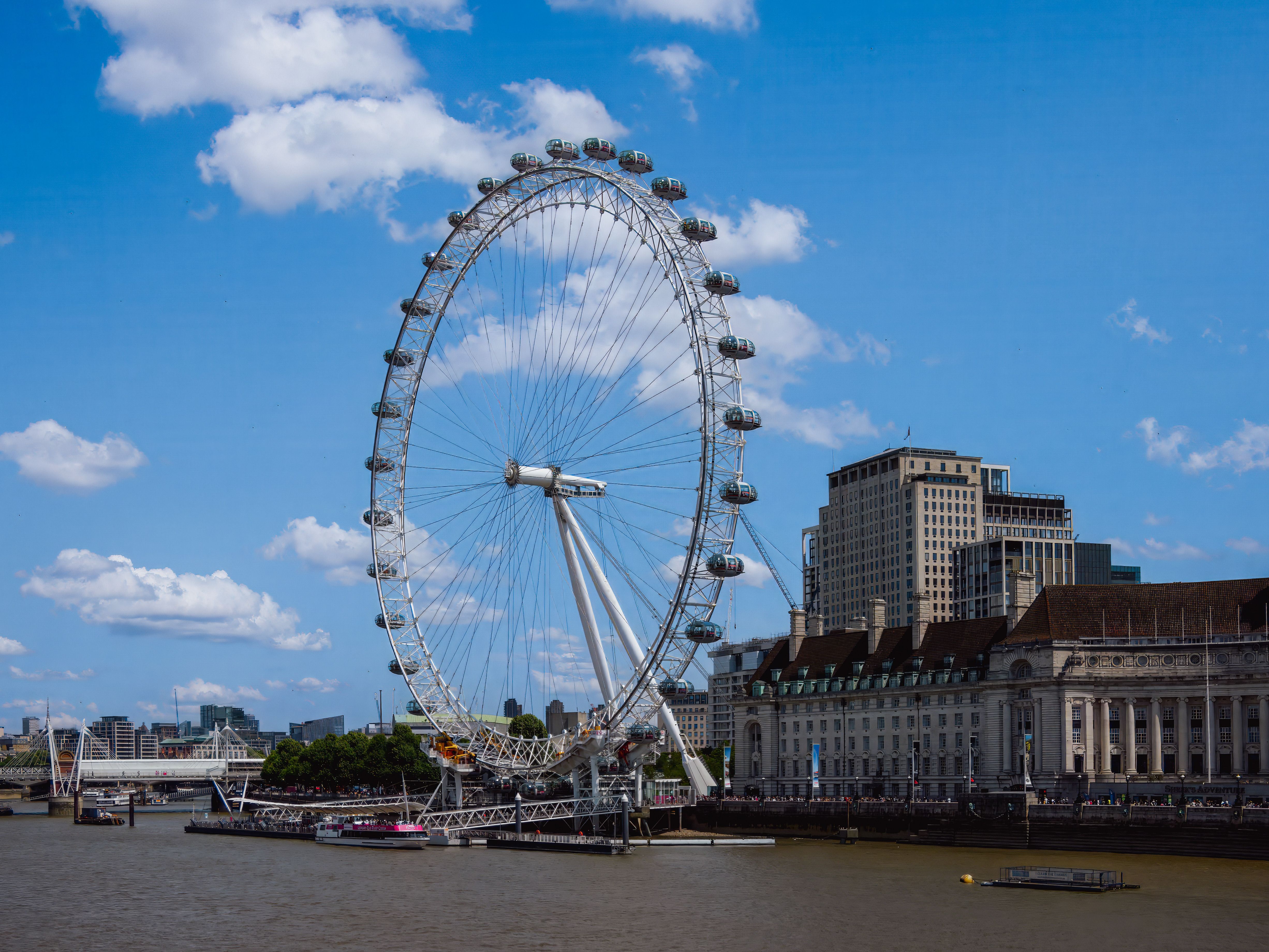 Iconic View of the London Eye Against Clear Skies · Free Stock Photo