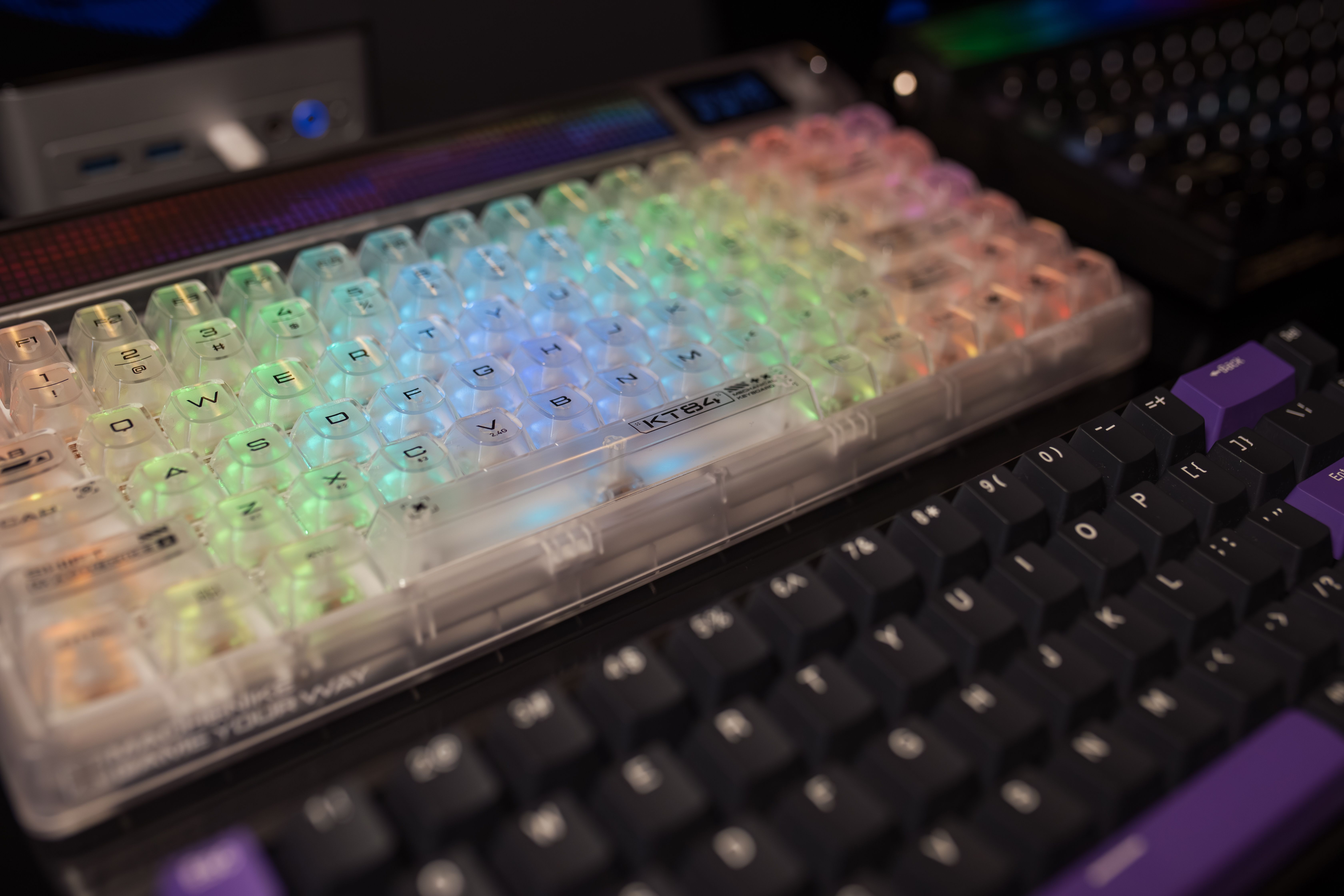 Close-up of RGB Mechanical Keyboards on Desk · Free Stock Photo
