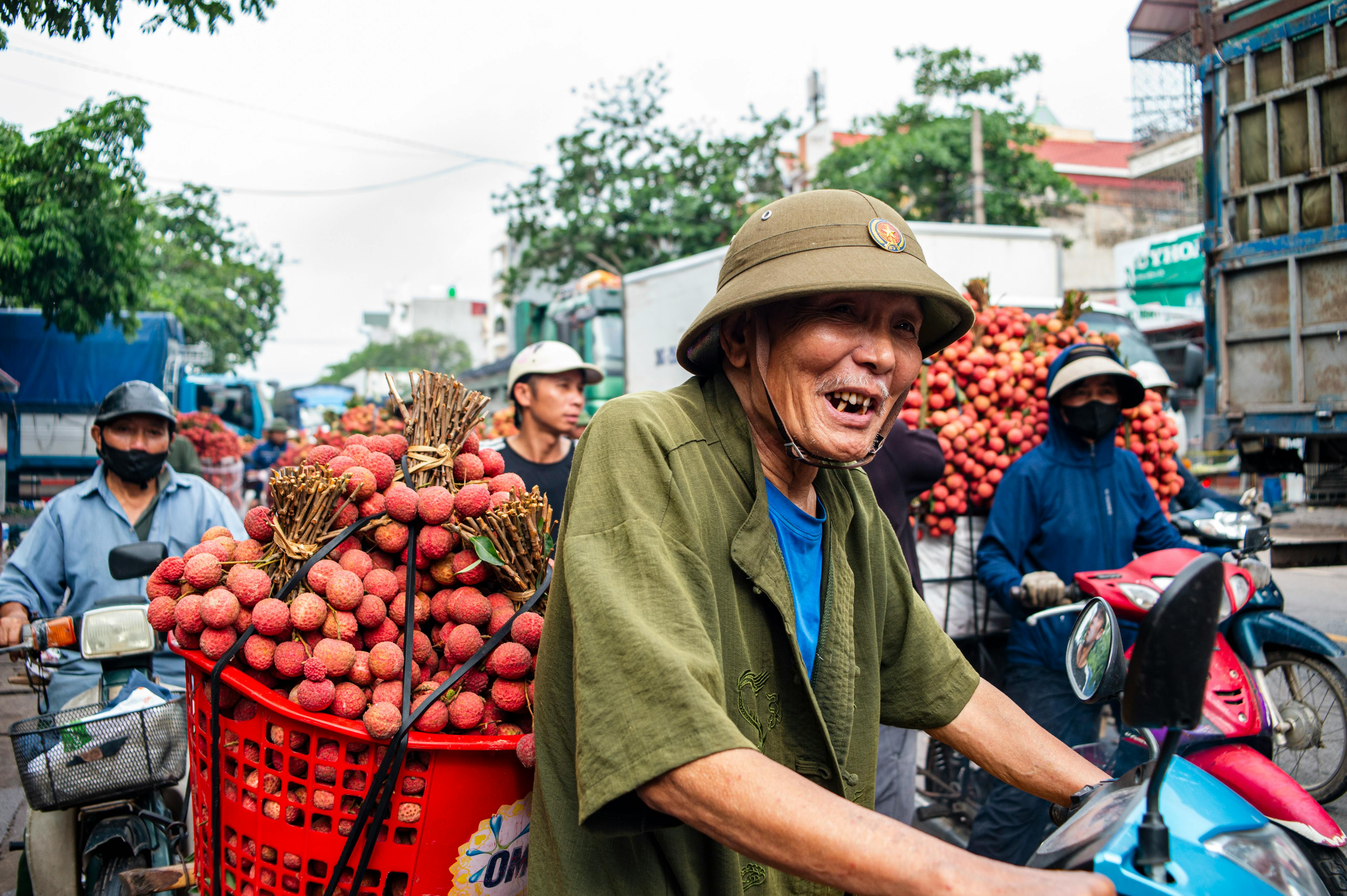 Vibrant Lychee Market Scene in Bac Giang, Vietnam · Free Stock Photo