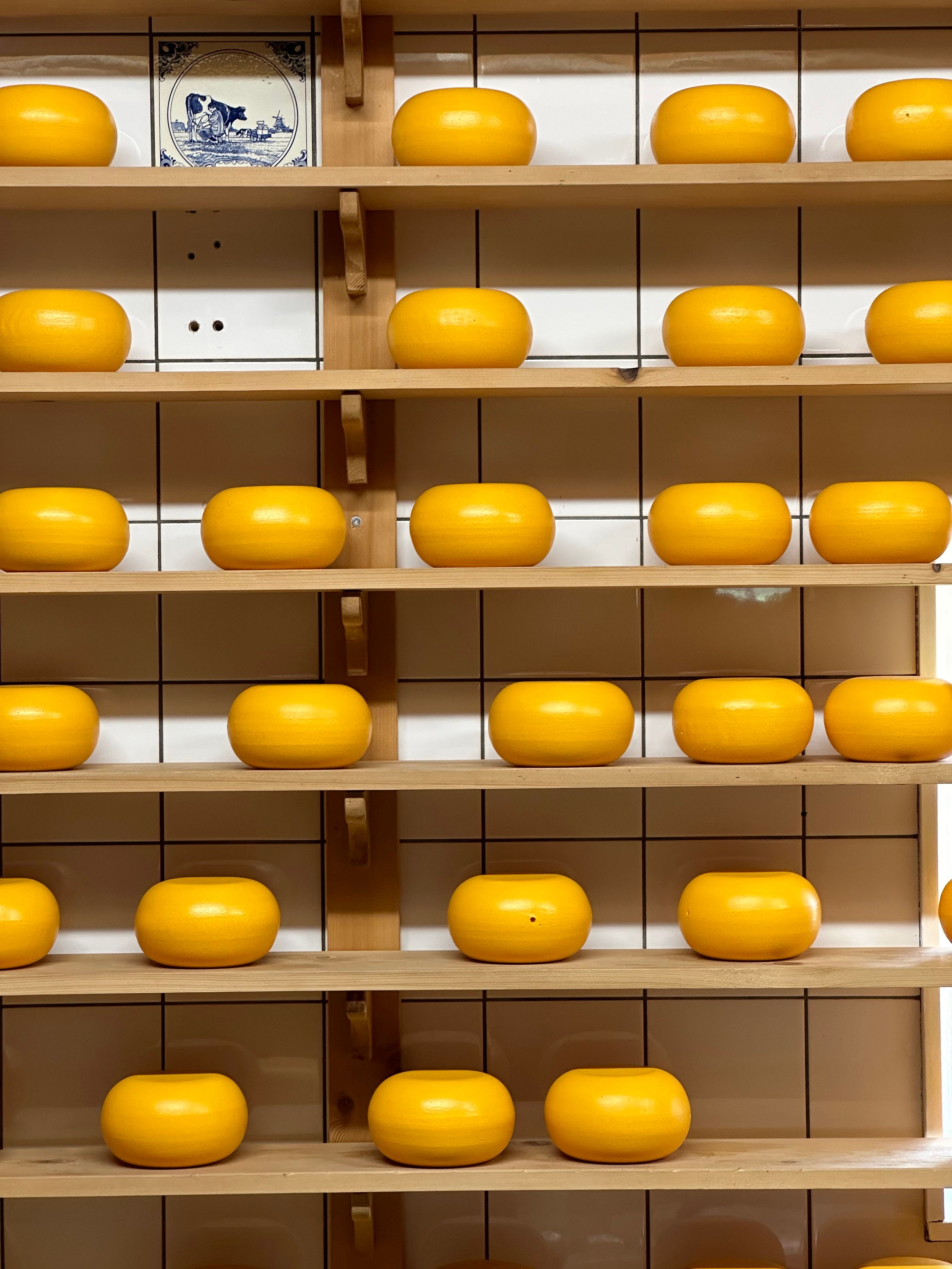 Traditional Dutch Cheese Wheels on Display · Free Stock Photo