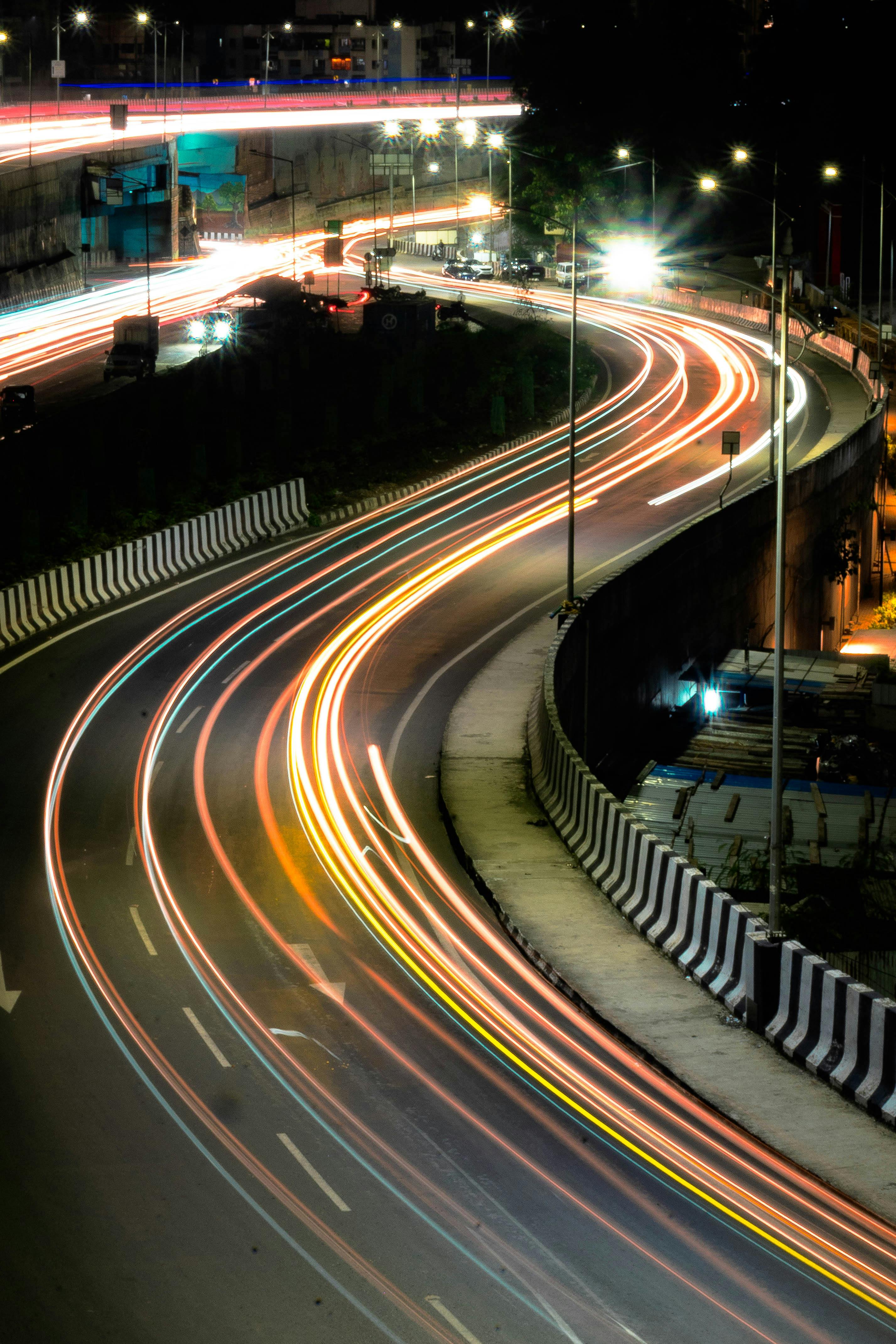 Pune Night Traffic with Vibrant Light Trails · Free Stock Photo