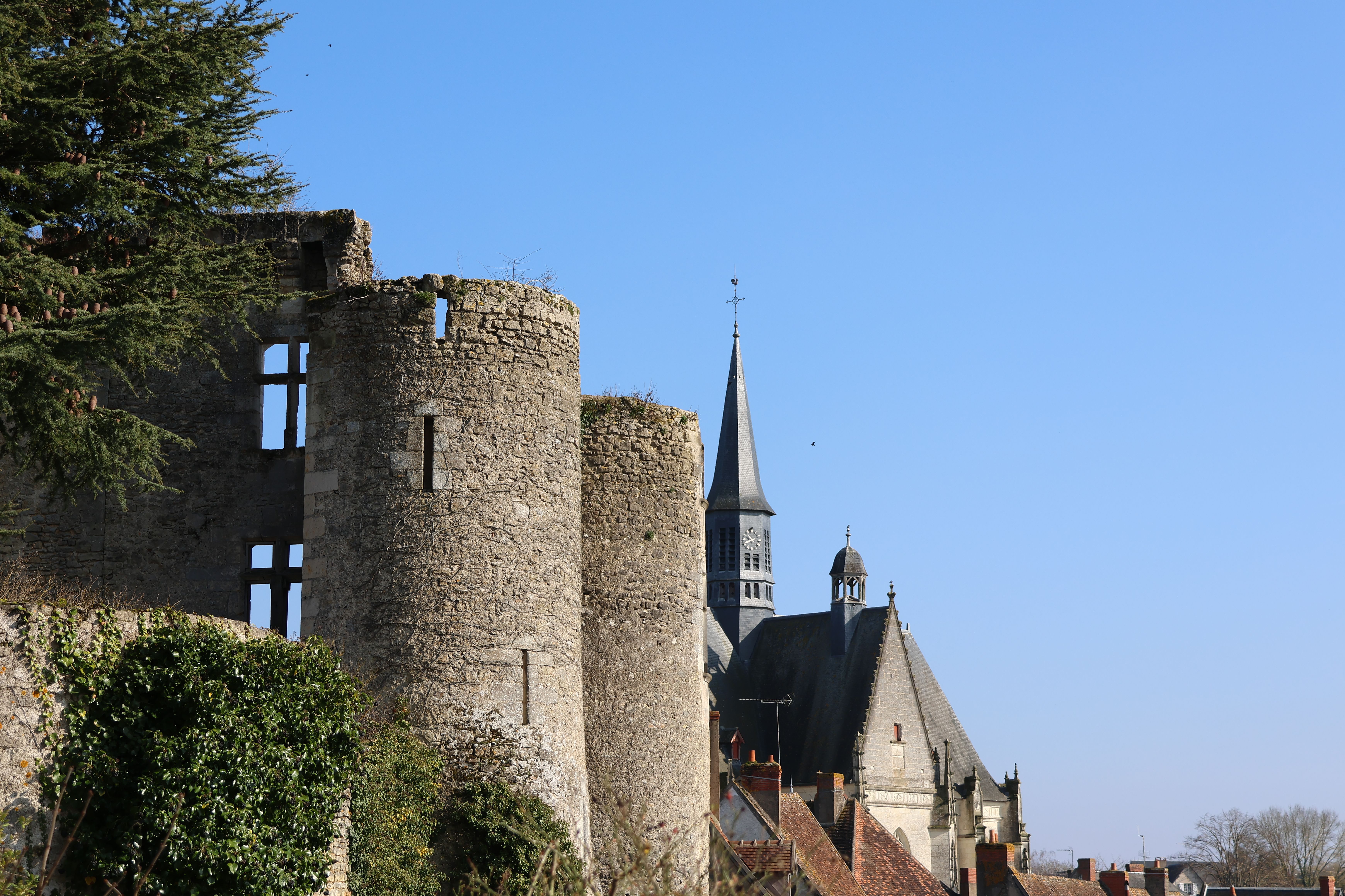 Historic Medieval Castle and Church Spire · Free Stock Photo