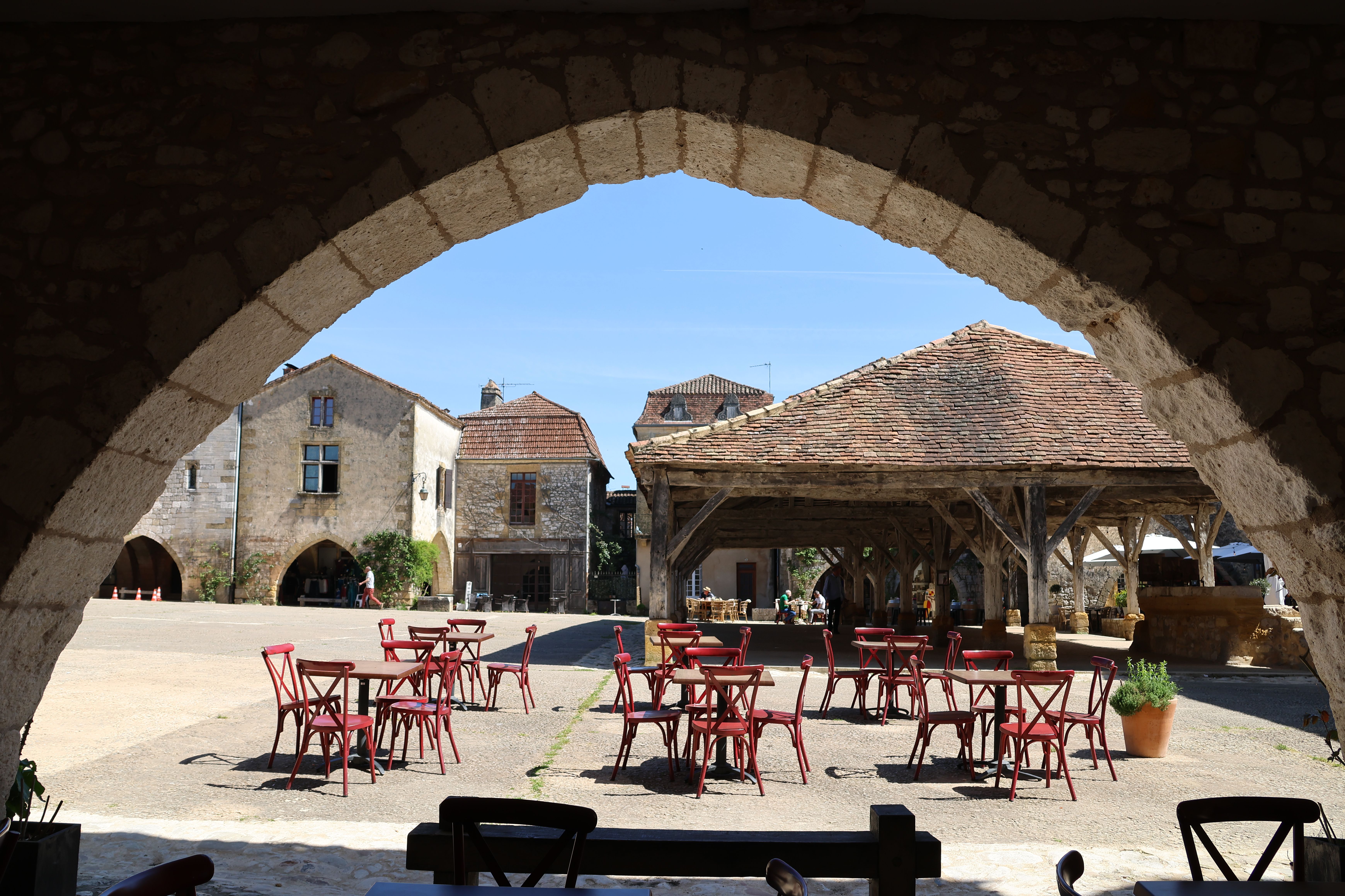 Historic French Village Square with Empty Café · Free Stock Photo