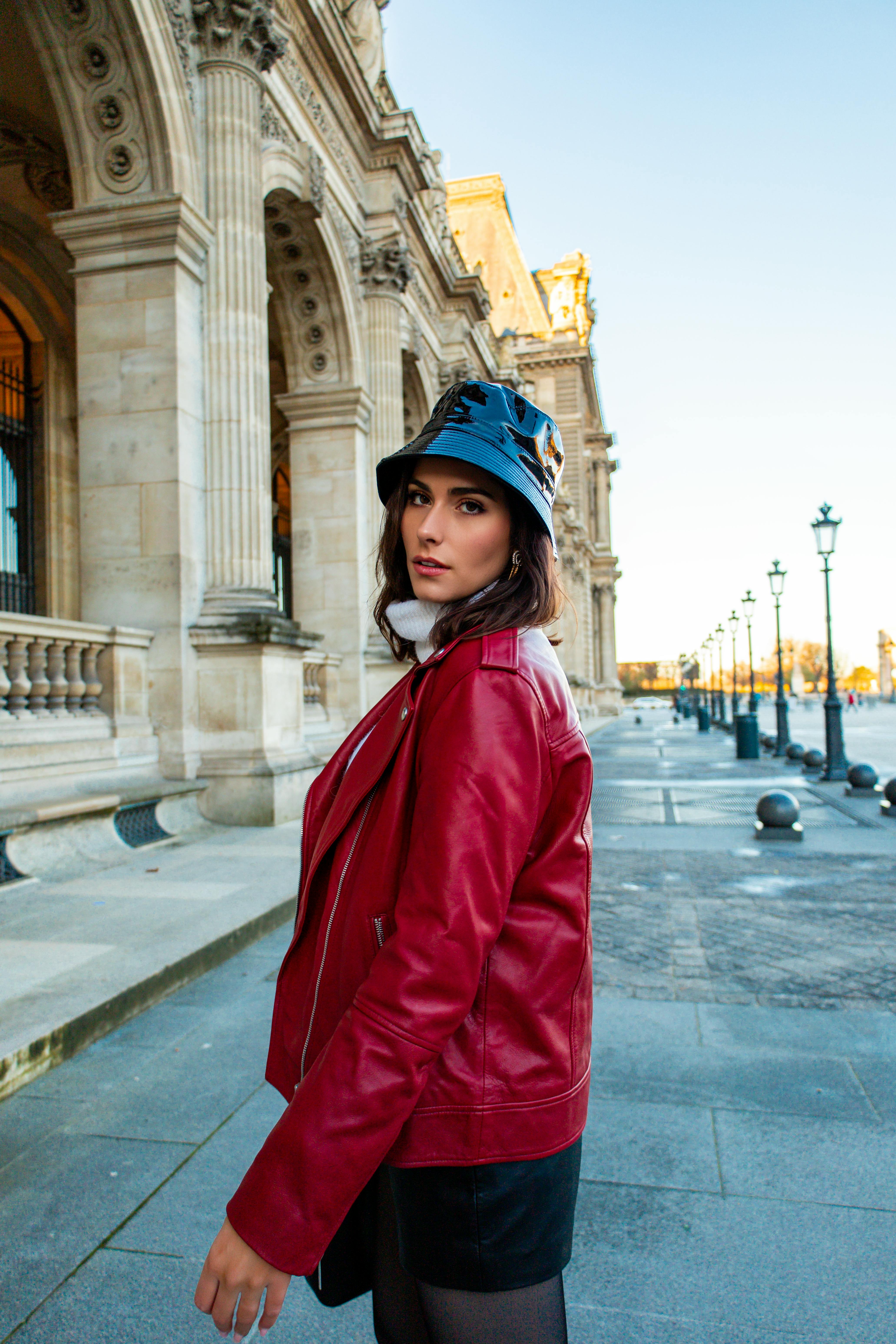 Stylish Woman in Red Jacket by Parisian Landmark · Free Stock Photo