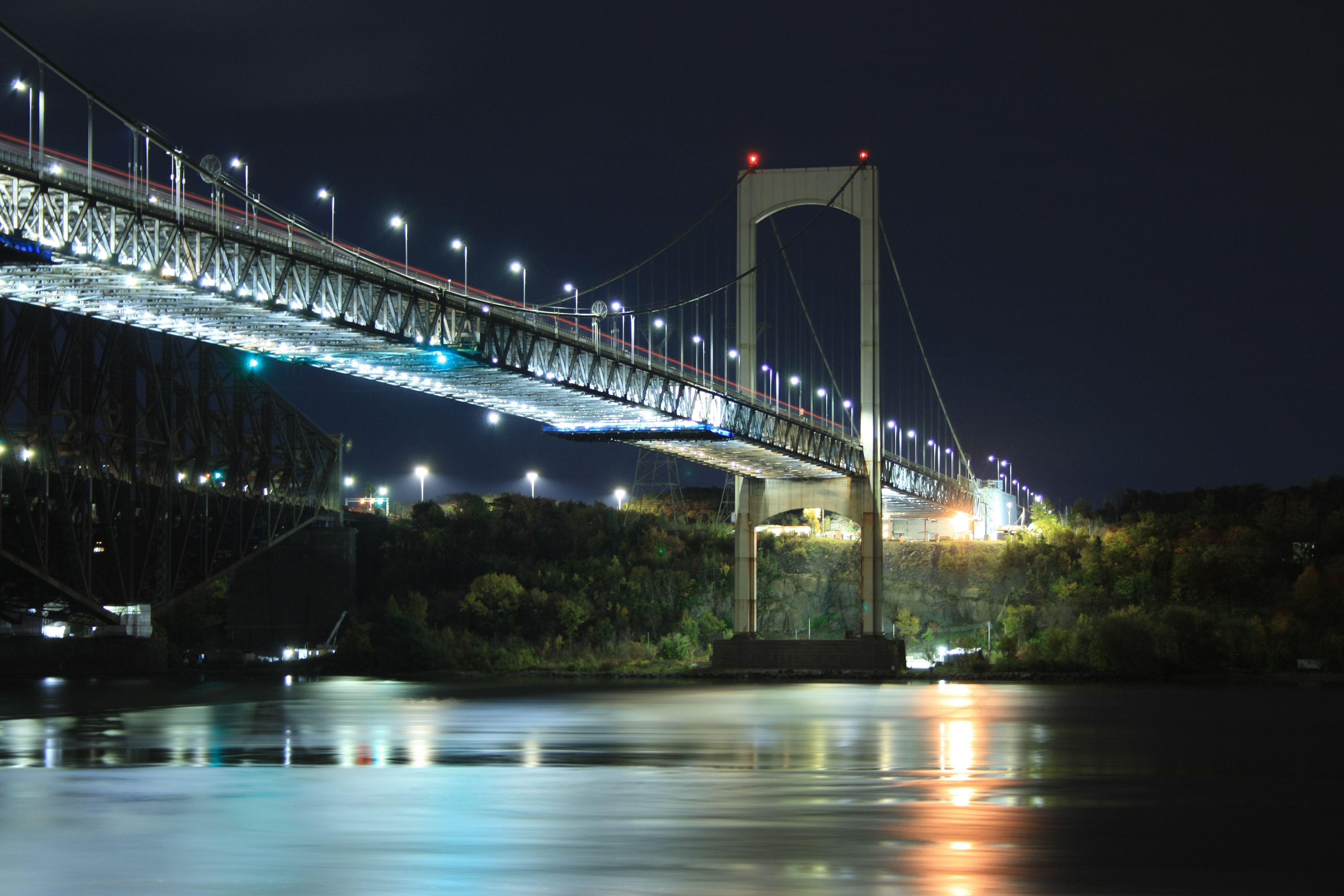 Illuminated Quebec Bridge at Night over St. Lawrence River · Free Stock ...
