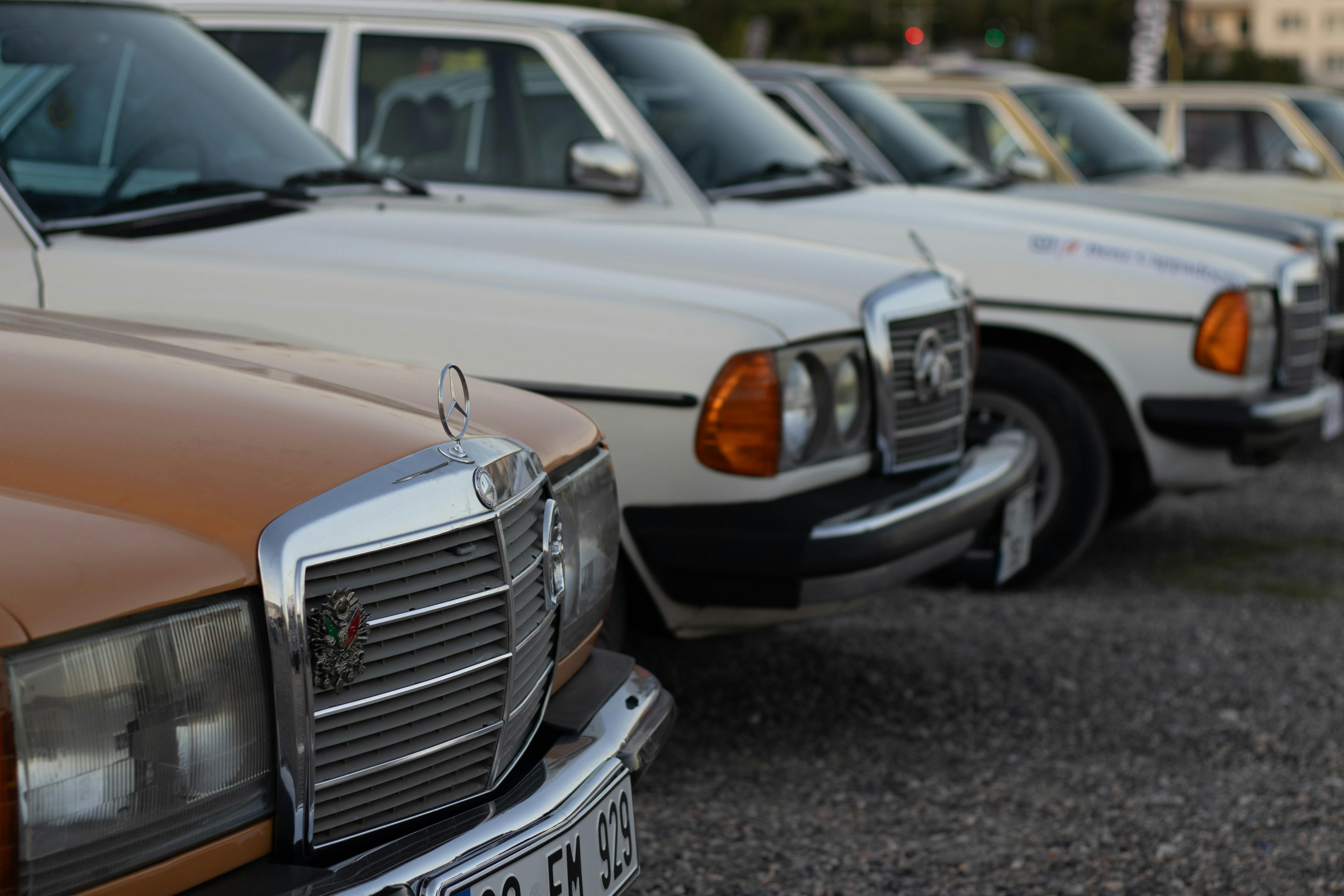 Vintage Mercedes-Benz Cars Displayed in a Row · Free Stock Photo
