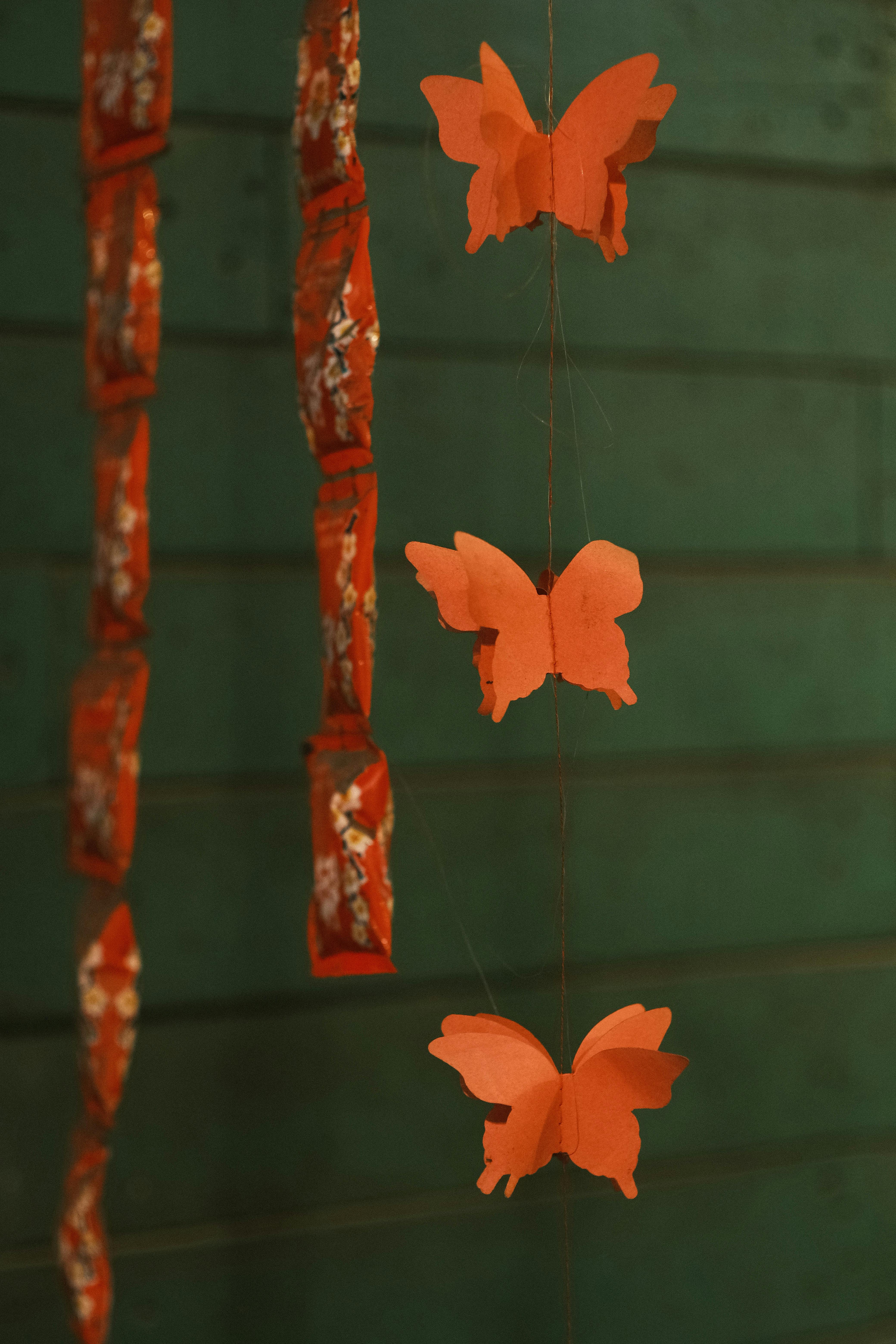 Orange Paper Butterflies on Green Background · Free Stock Photo