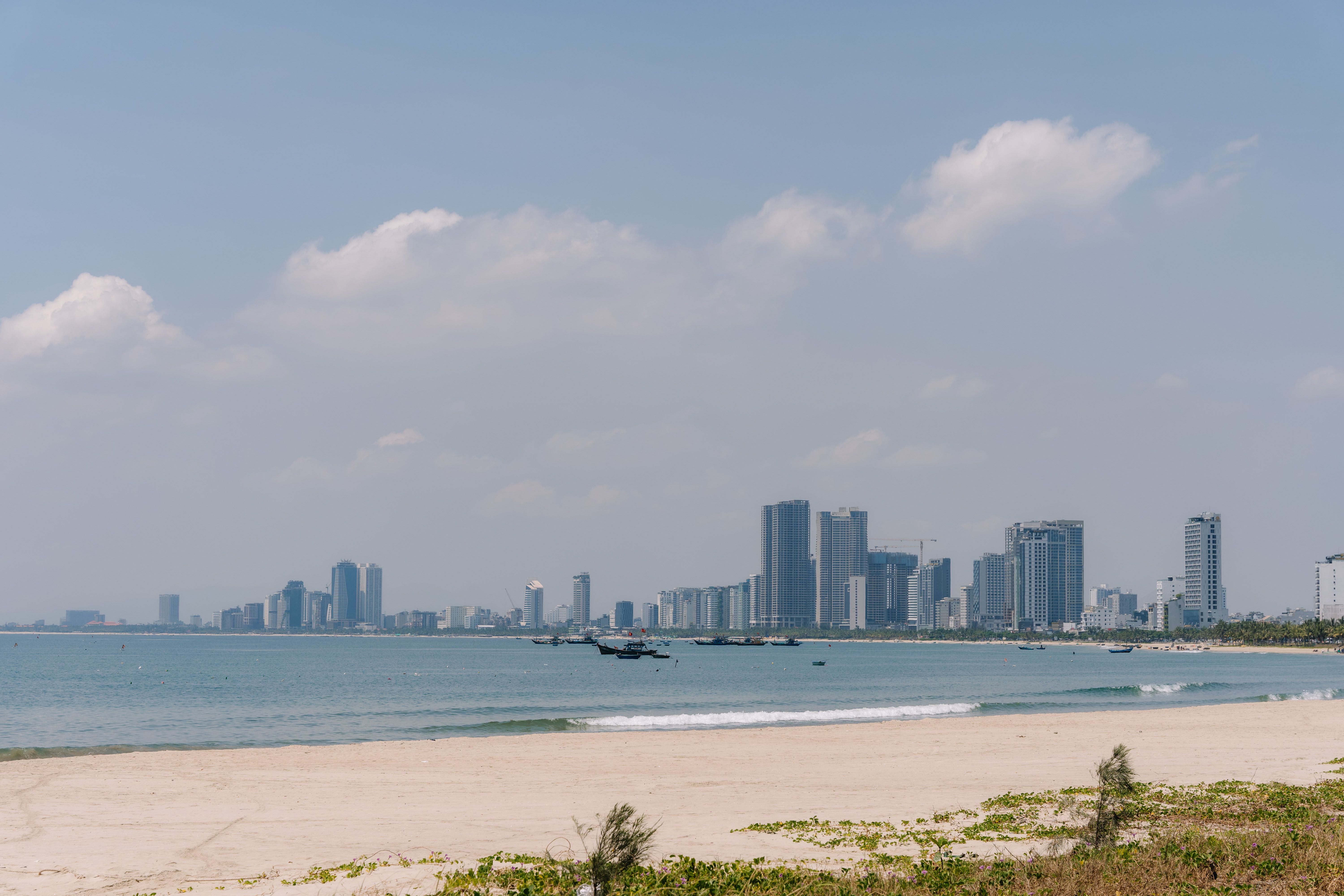 City Beachfront Skyline under a Clear Blue Sky · Free Stock Photo
