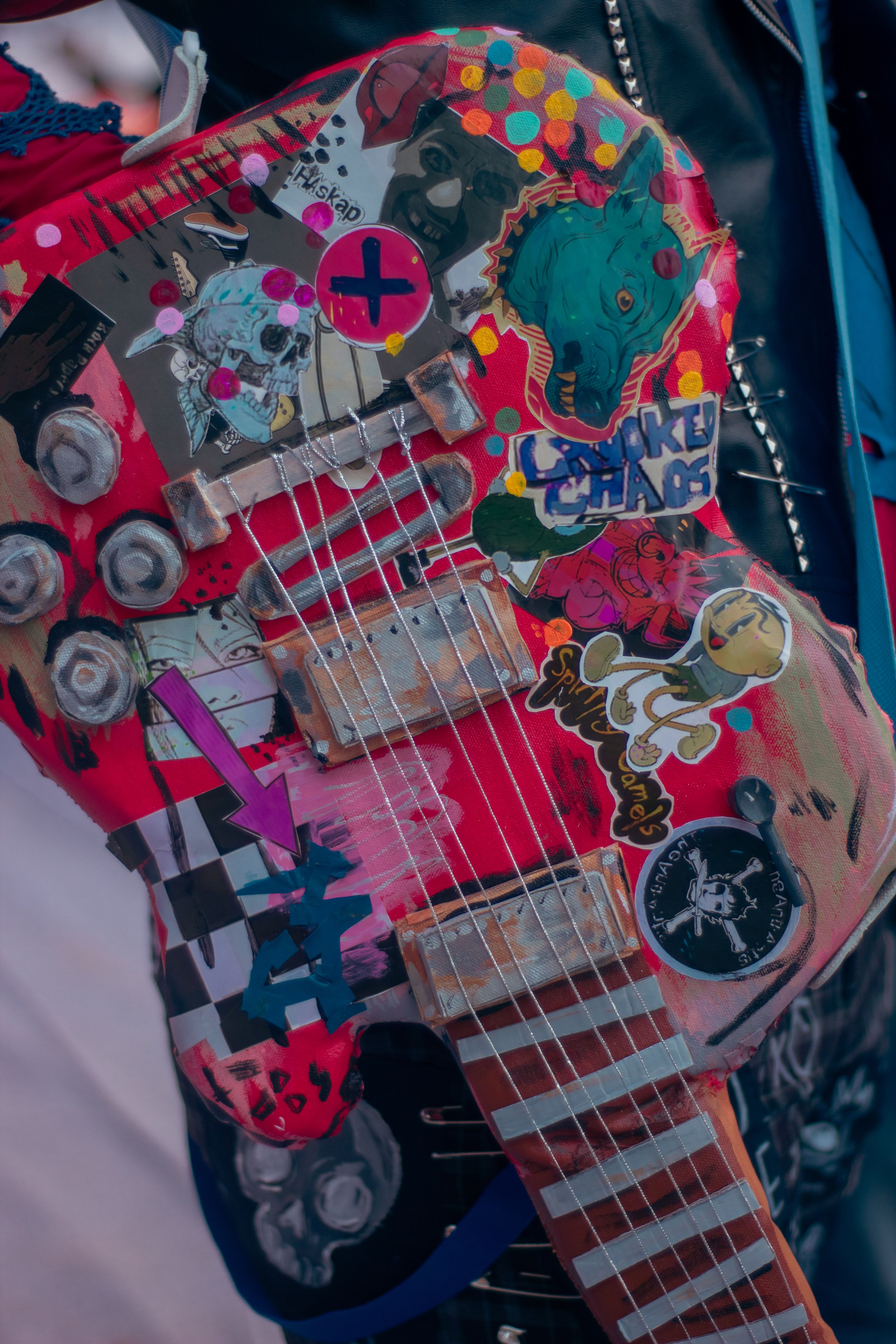 Colorful Custom Electric Guitar with Stickers · Free Stock Photo