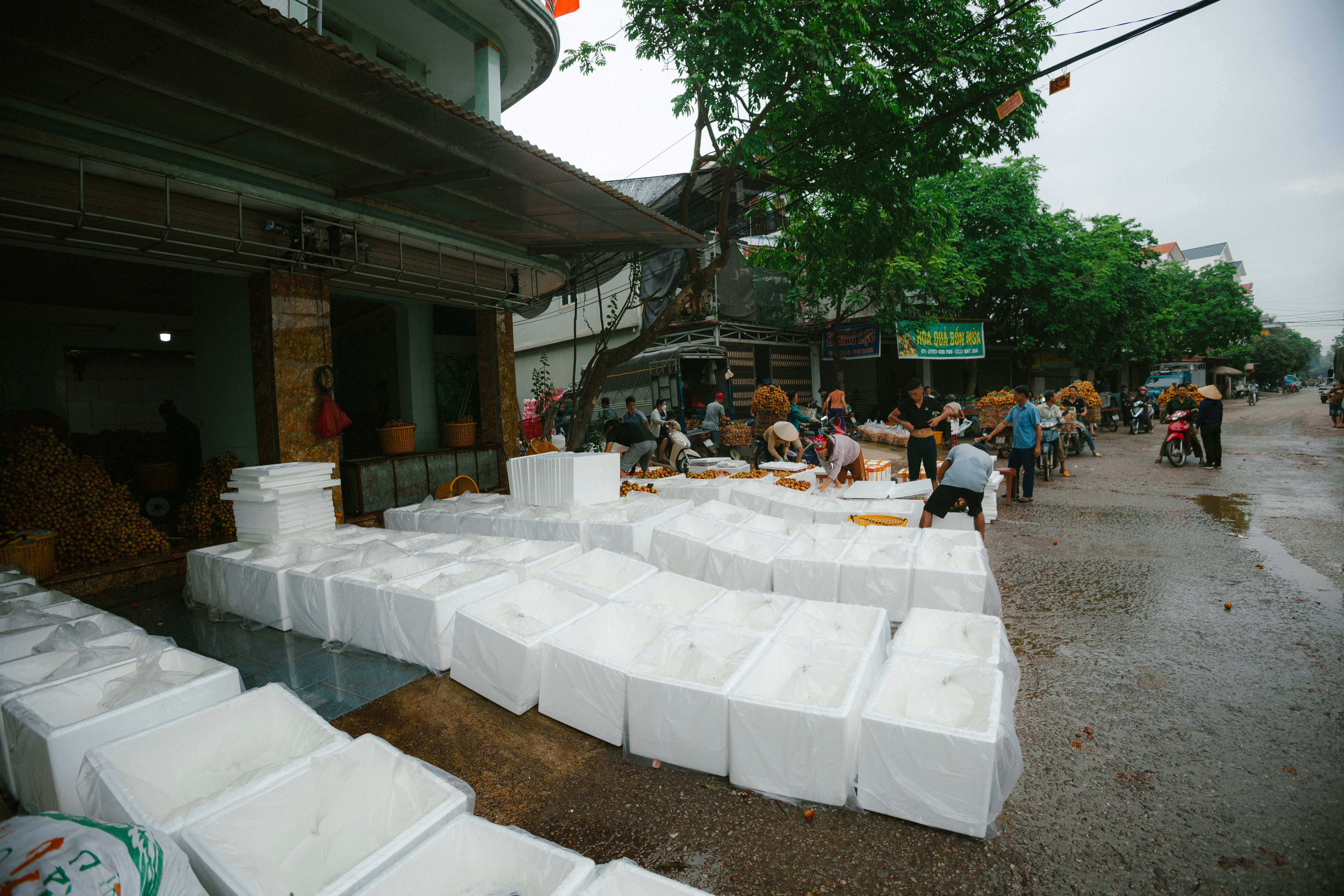 Outdoor Market Stall with Styrofoam Boxes · Free Stock Photo