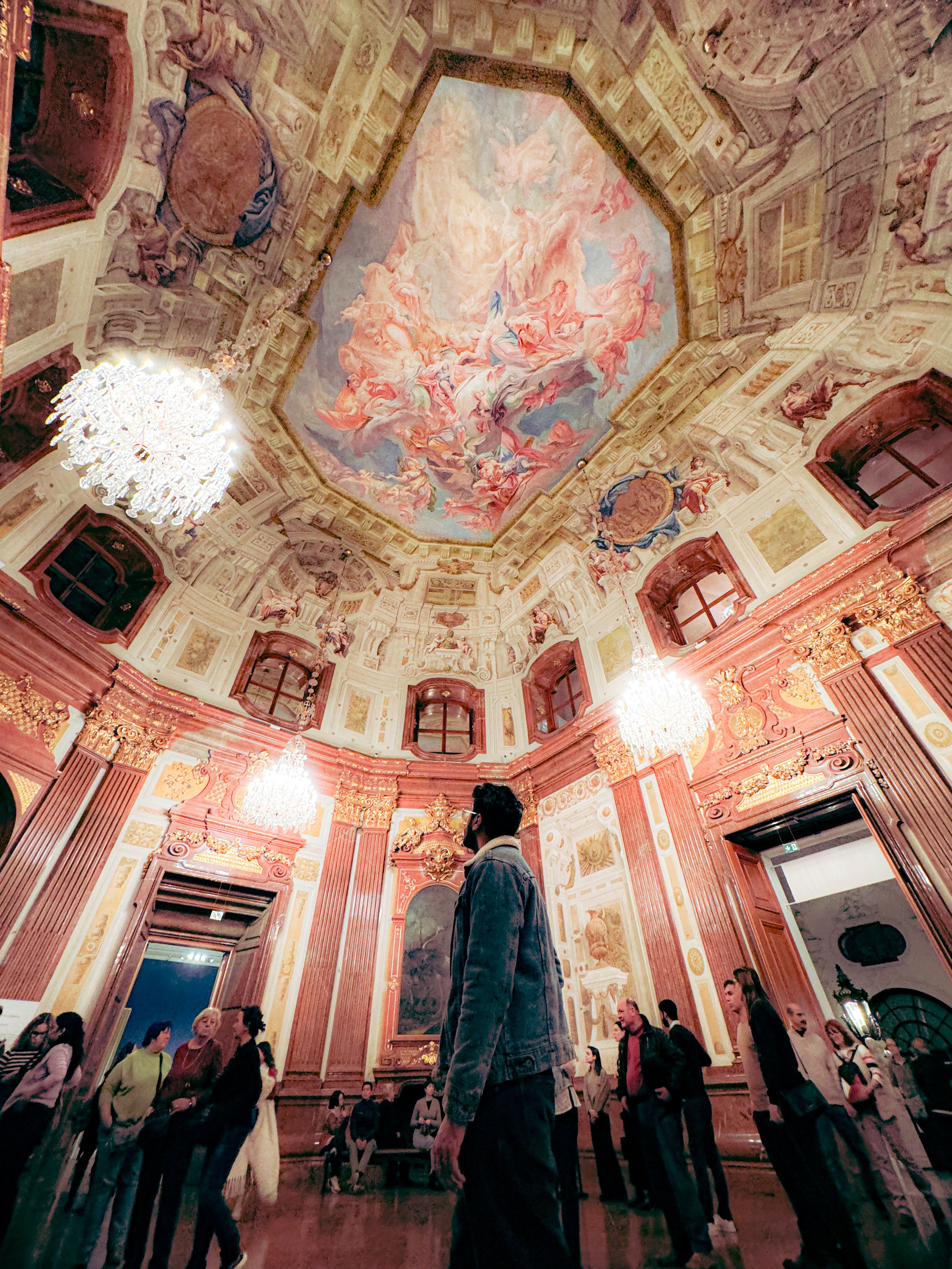 Grand Baroque Hall with Captivating Ceiling Art · Free Stock Photo