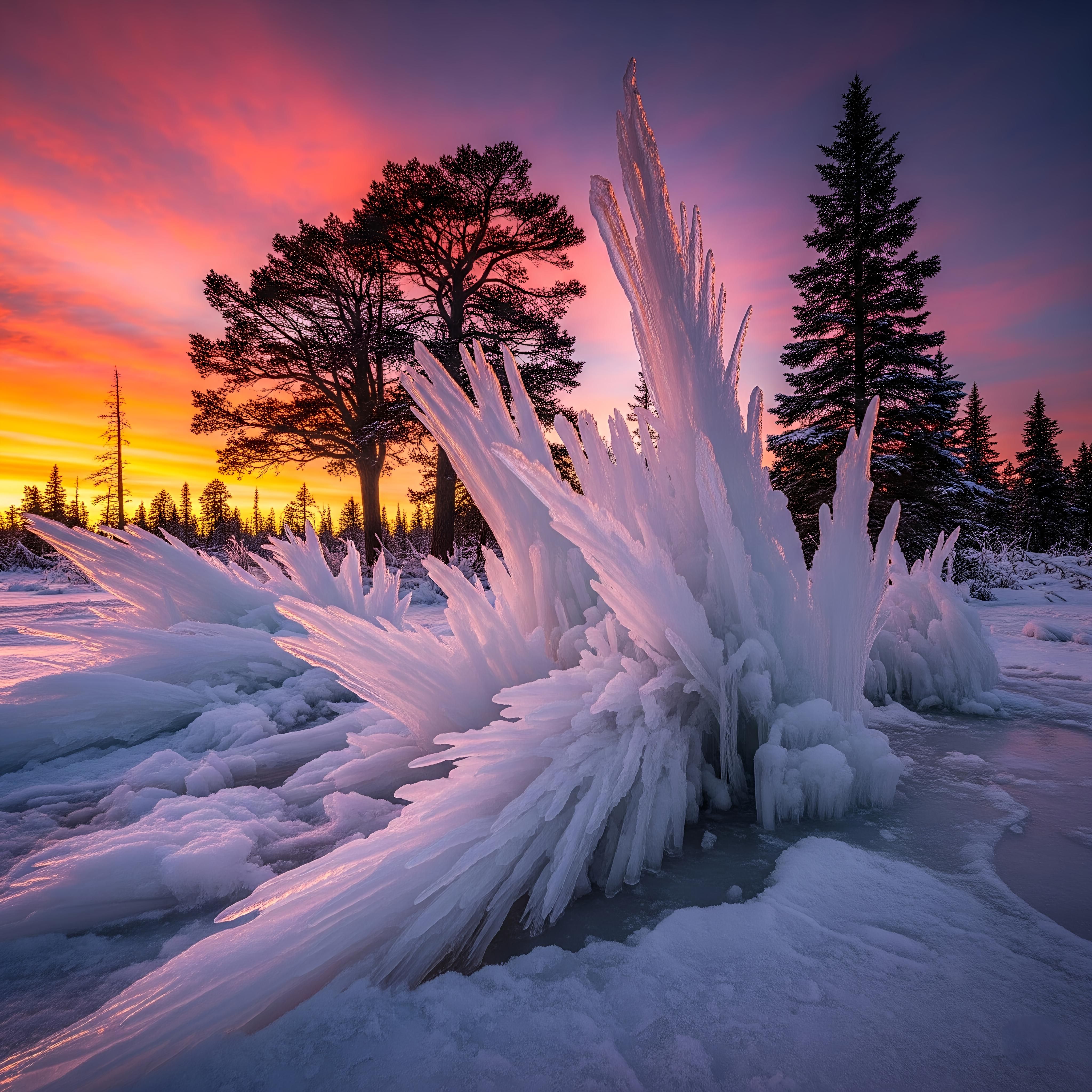 Stunning Ice Formation at Sunset in Winter Landscape · Free Stock Photo